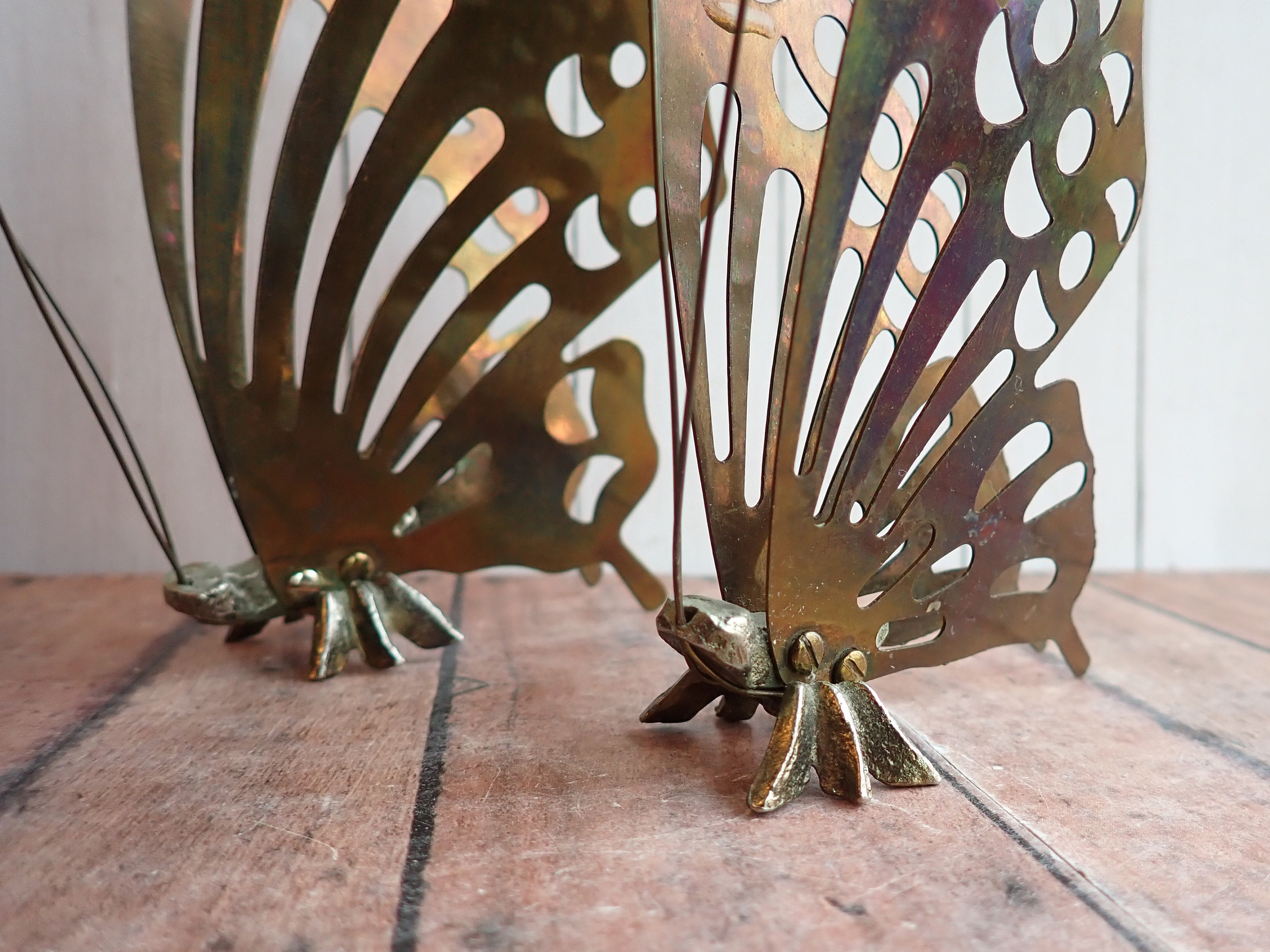 Vintage Brass Butterfly Figurine Set of 2 Large and Small Butterflies