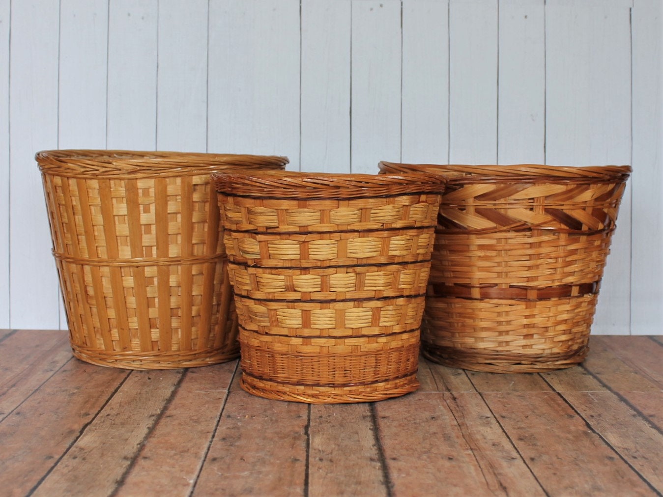 Vintage Woven Wicker Planter Basket Set of 3 Baskets Round Flower Pot ...