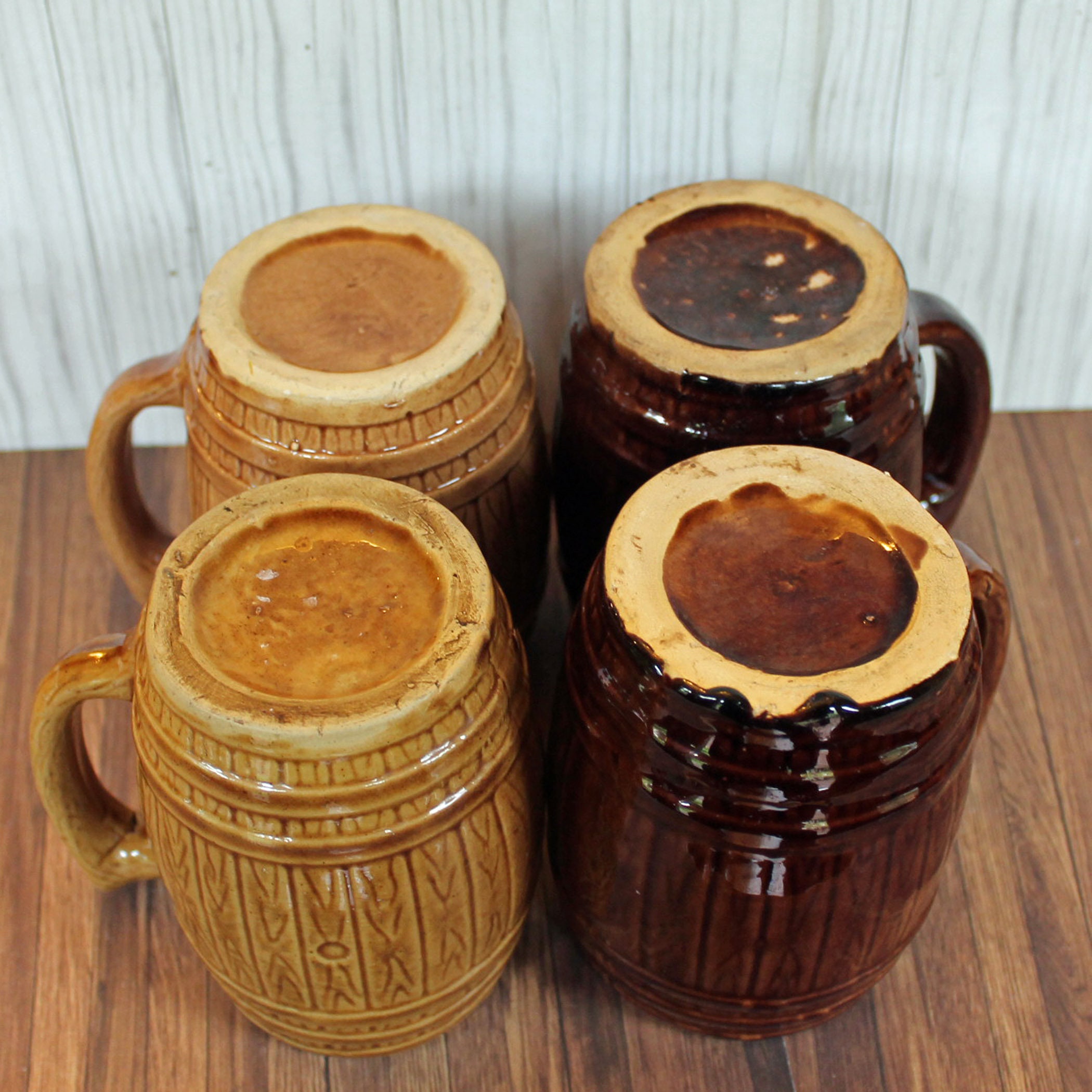 Vintage Ceramic Stoneware Barrel Mug Set of 4 Beer Stein Faux Wood ...