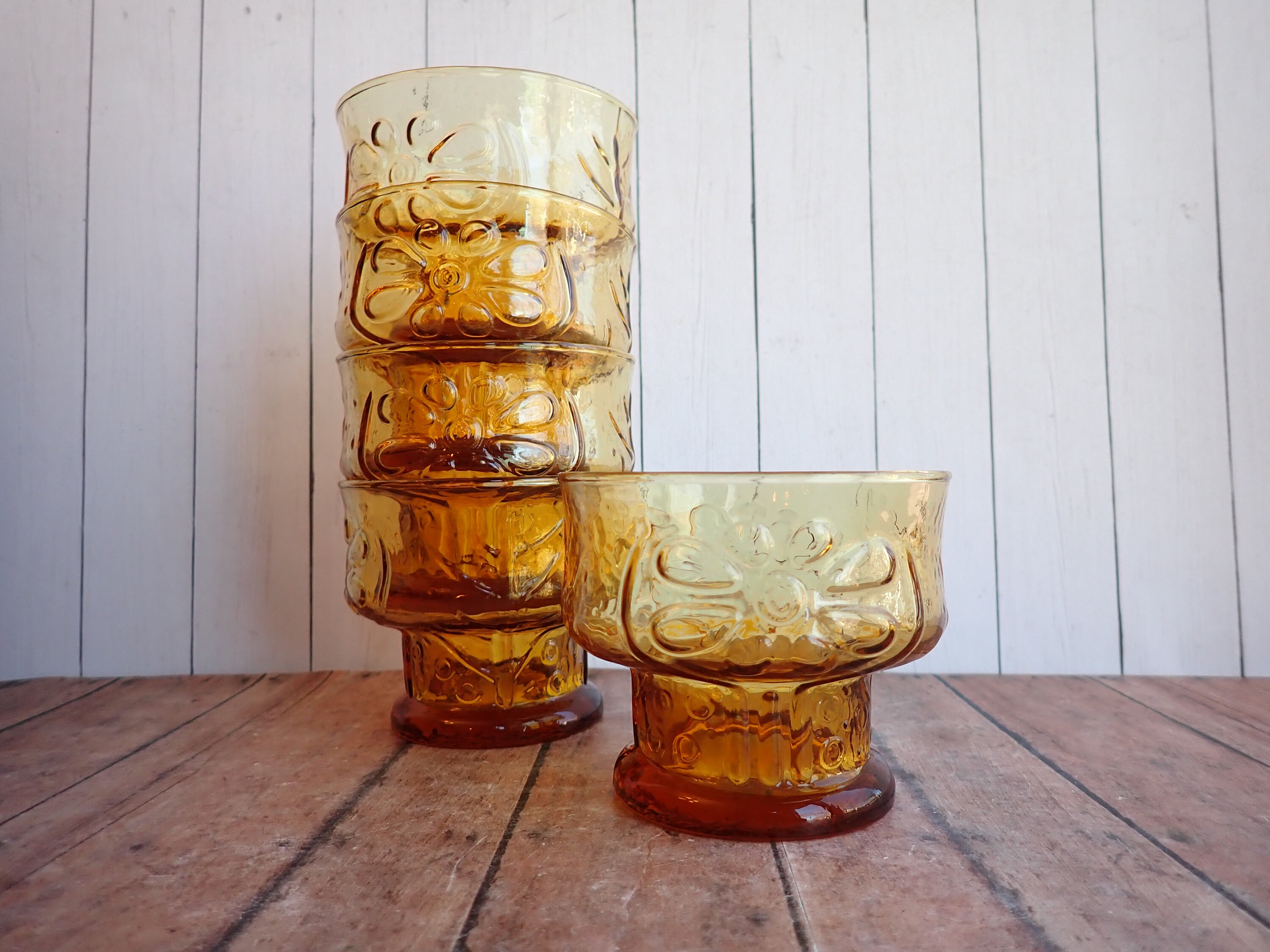 Vintage Libbey COUNTRY GARDEN Amber 3 Sherbet or Old Fashioned Glass ...