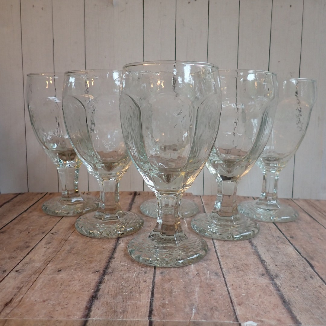 Vintage Libbey CHIVALRY Clear Water Goblet Set of 6 Flat Paneled Goblet ...