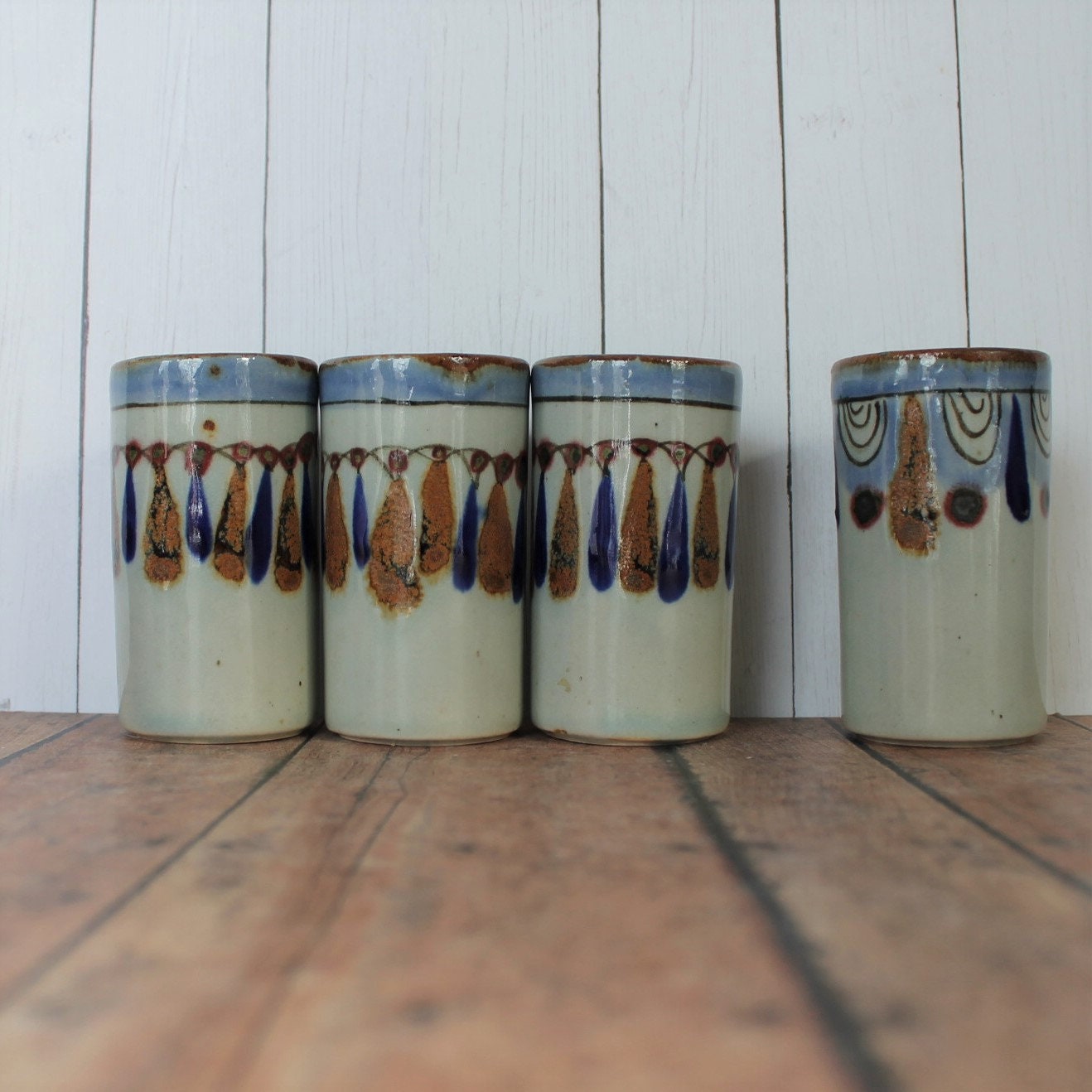 Vintage Mexican Pottery Tonala Juice Cup or Double Shot Glass Set of 8 ...
