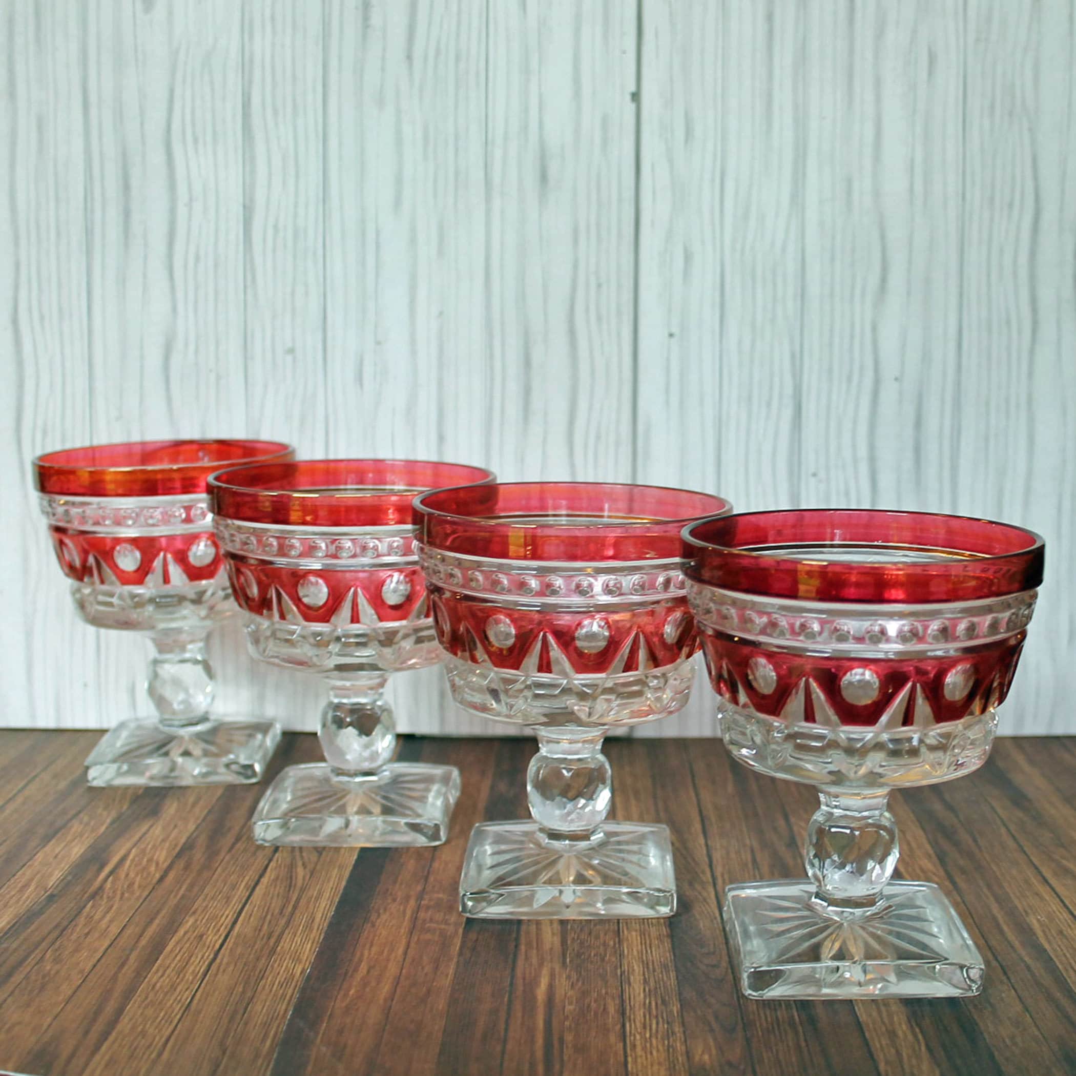 Vintage Indiana Glass Colony PARK LANE Clear Ruby Red Flashed Sherbet ...