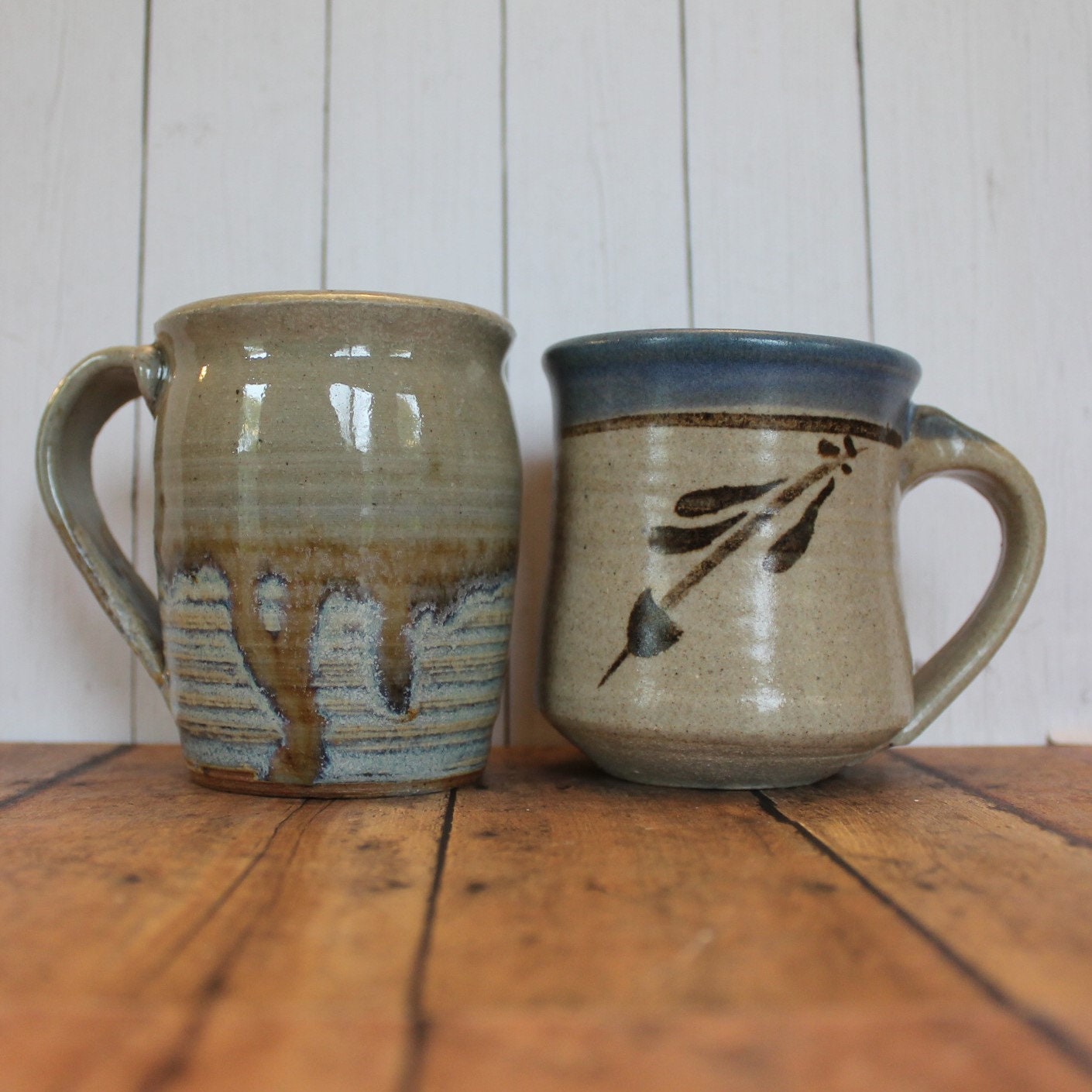 Vintage Stoneware Pottery Mug Coffee Cup Set of 2 Small Handmade Gray ...