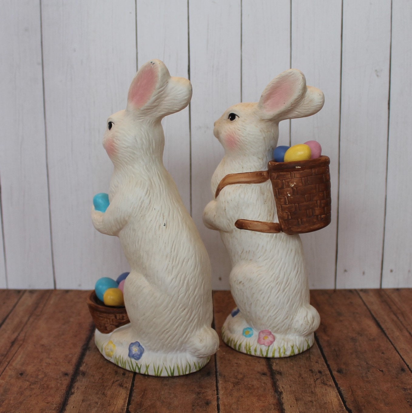 Vintage Ceramic Easter Bunny Rabbit Figurine Set of 2 Figures White ...