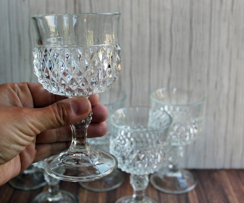 Vintage Indiana Glass DIAMOND POINT Clear 5 Wine Glass | Etsy