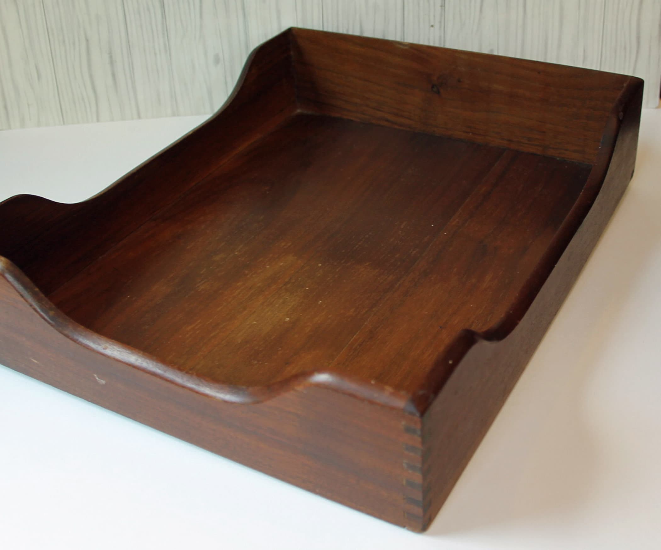 Vintage Wooden Paper Tray Desk Organizer Mid Century Modern Wood Office ...