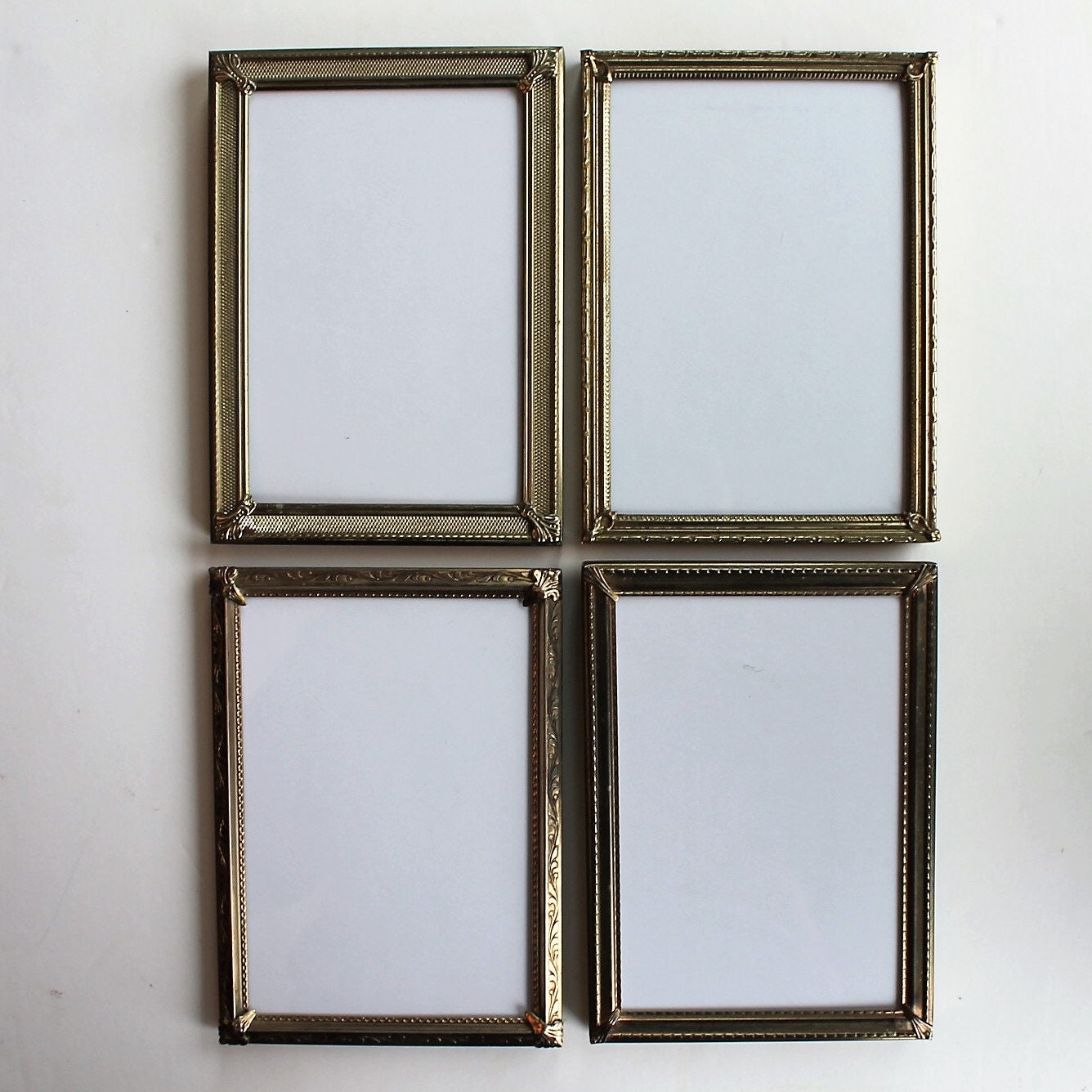 Vintage 5x7 Metal Gold Brass Colored Photo Picture Frame Set of 4 Wide ...