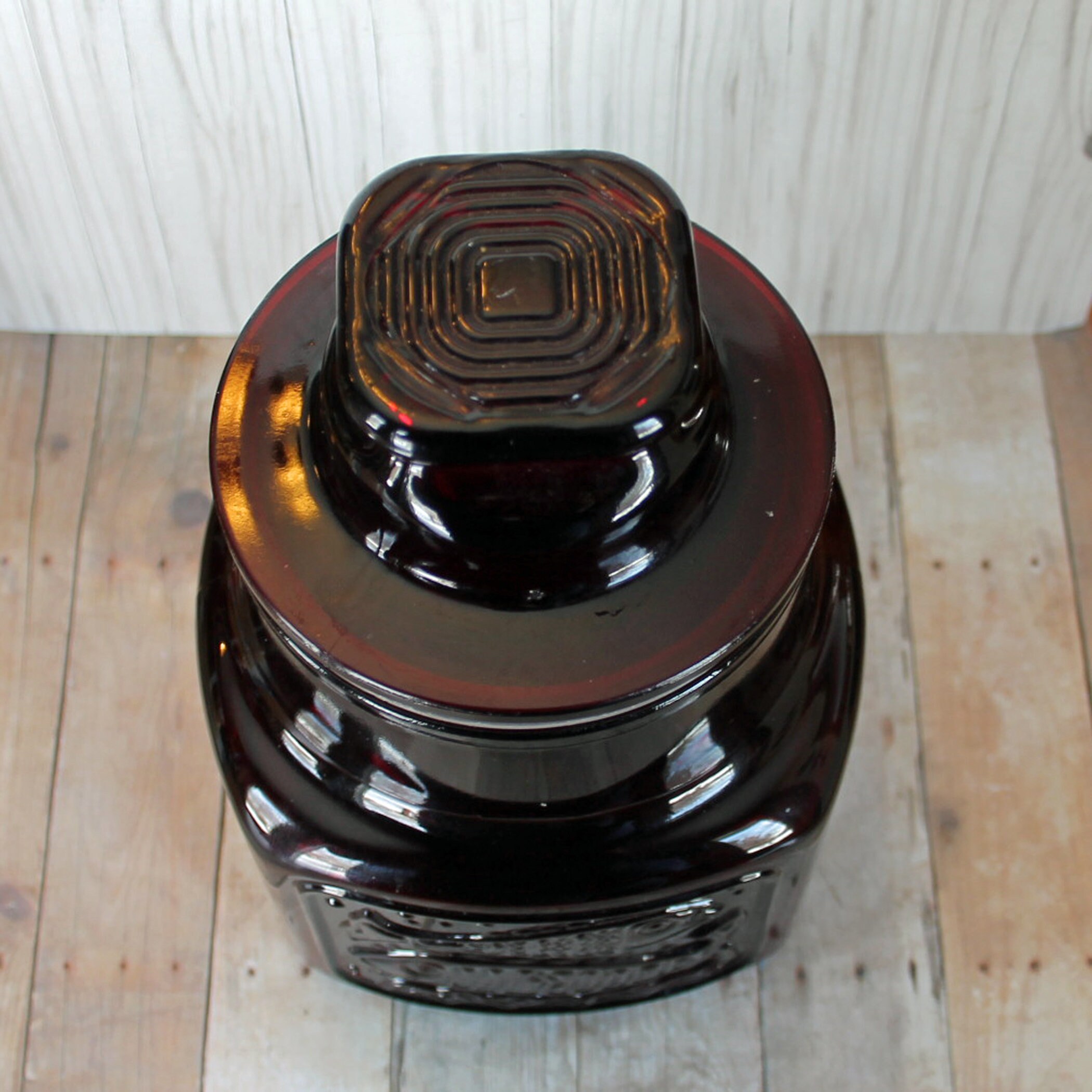 Vintage Wheaton Red Glass Canister with Lid Bird Heart and Fish Design ...