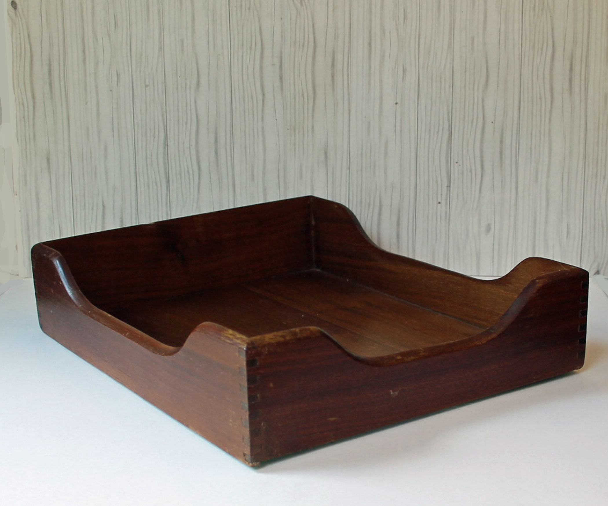 Vintage Wooden Paper Tray Desk Organizer Mid Century Modern Wood Office ...