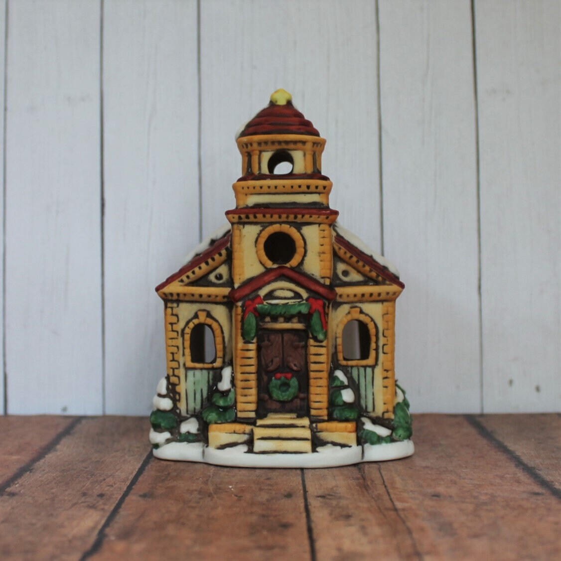 Vintage LEFTON Colonial Village Orange Church 05817 Votive Tealight ...