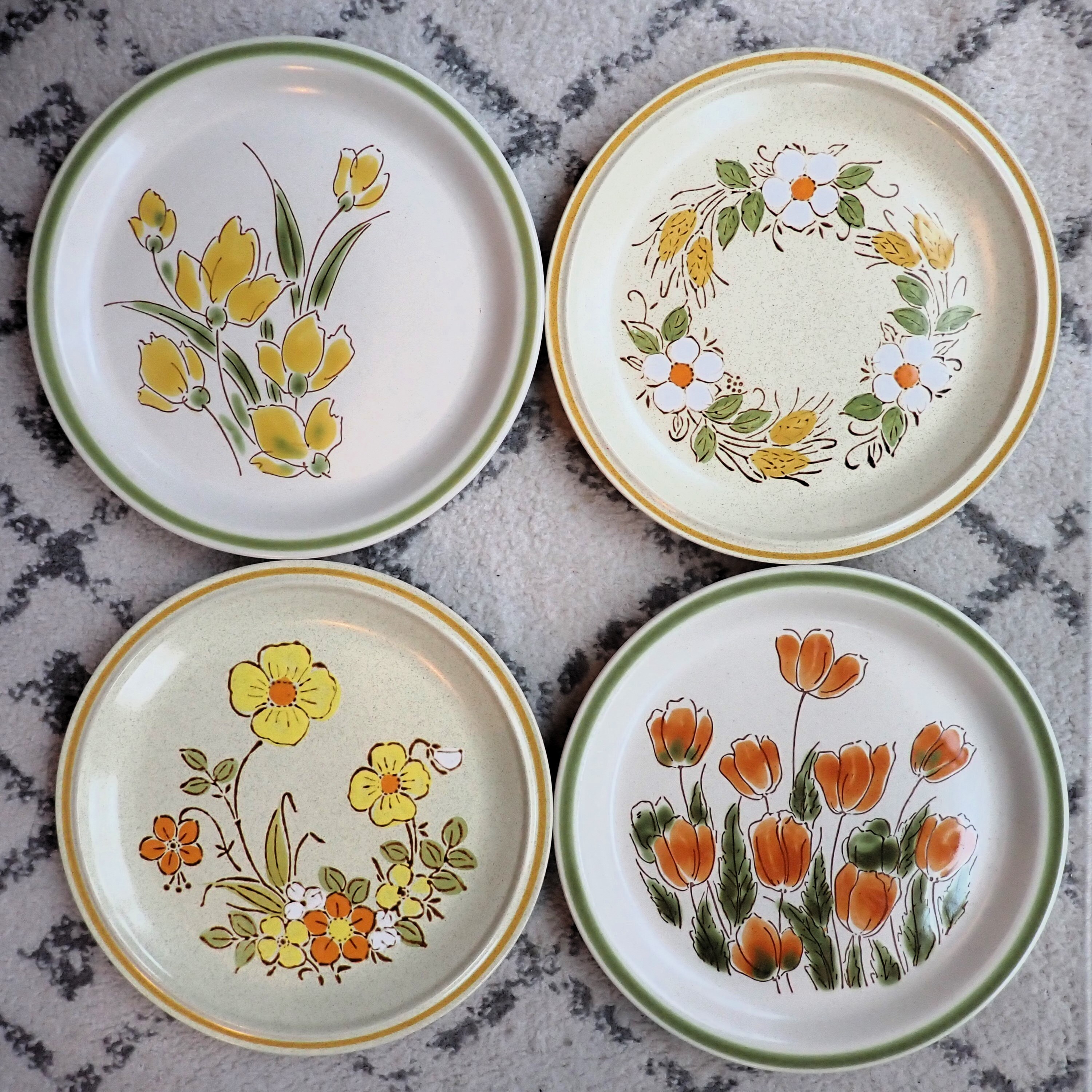 Vintage Mismatched Stoneware Dinner Plate Set of 4 Mix and Match Plates ...