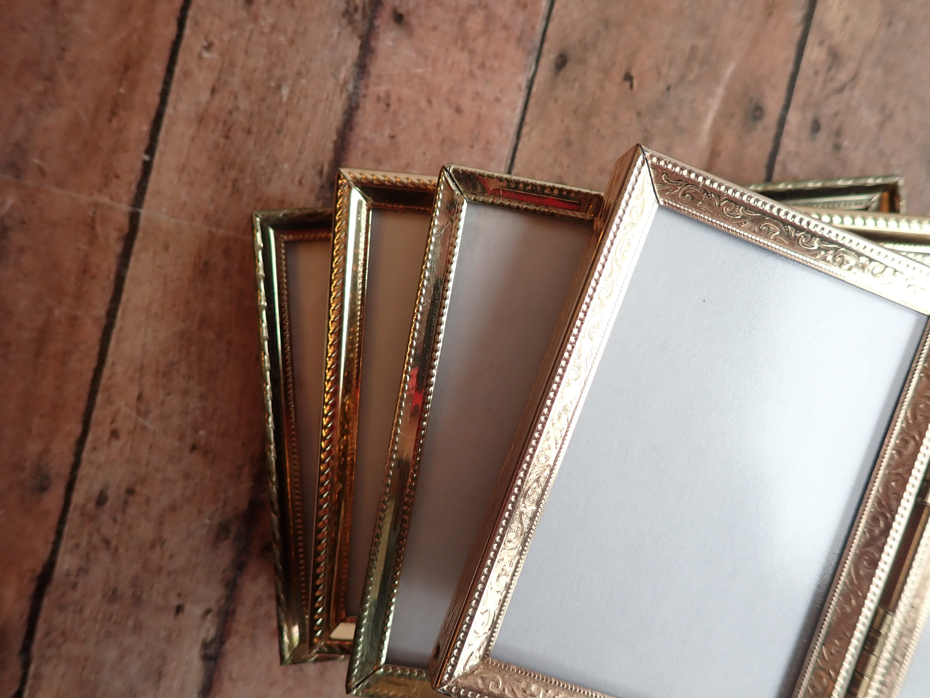 Vintage 2x3 Double Hinged Metal Gold Brass Photo Picture Frame Set of 4 ...