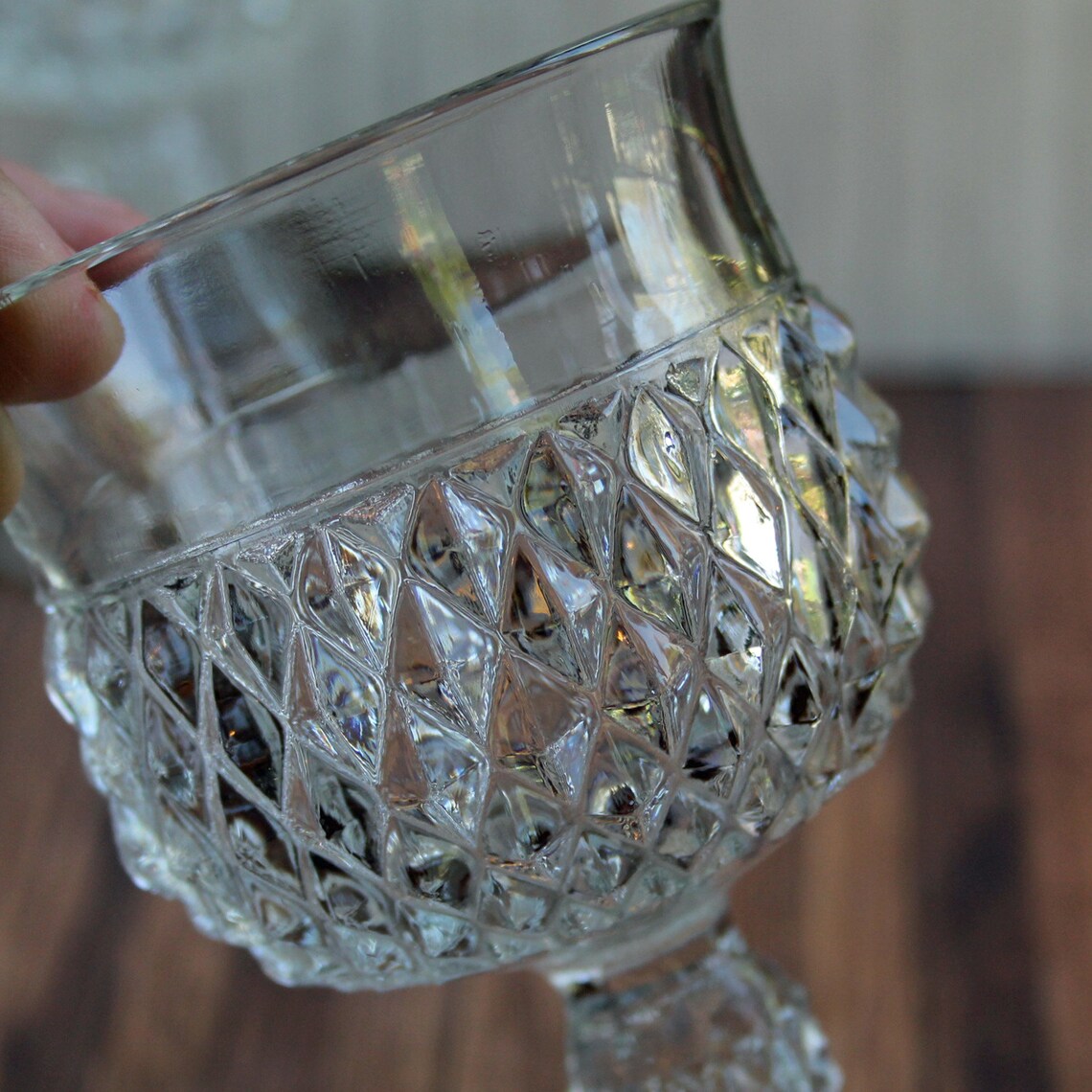 Vintage Indiana Glass Diamond Point Clear 5 Wine Glass Etsy