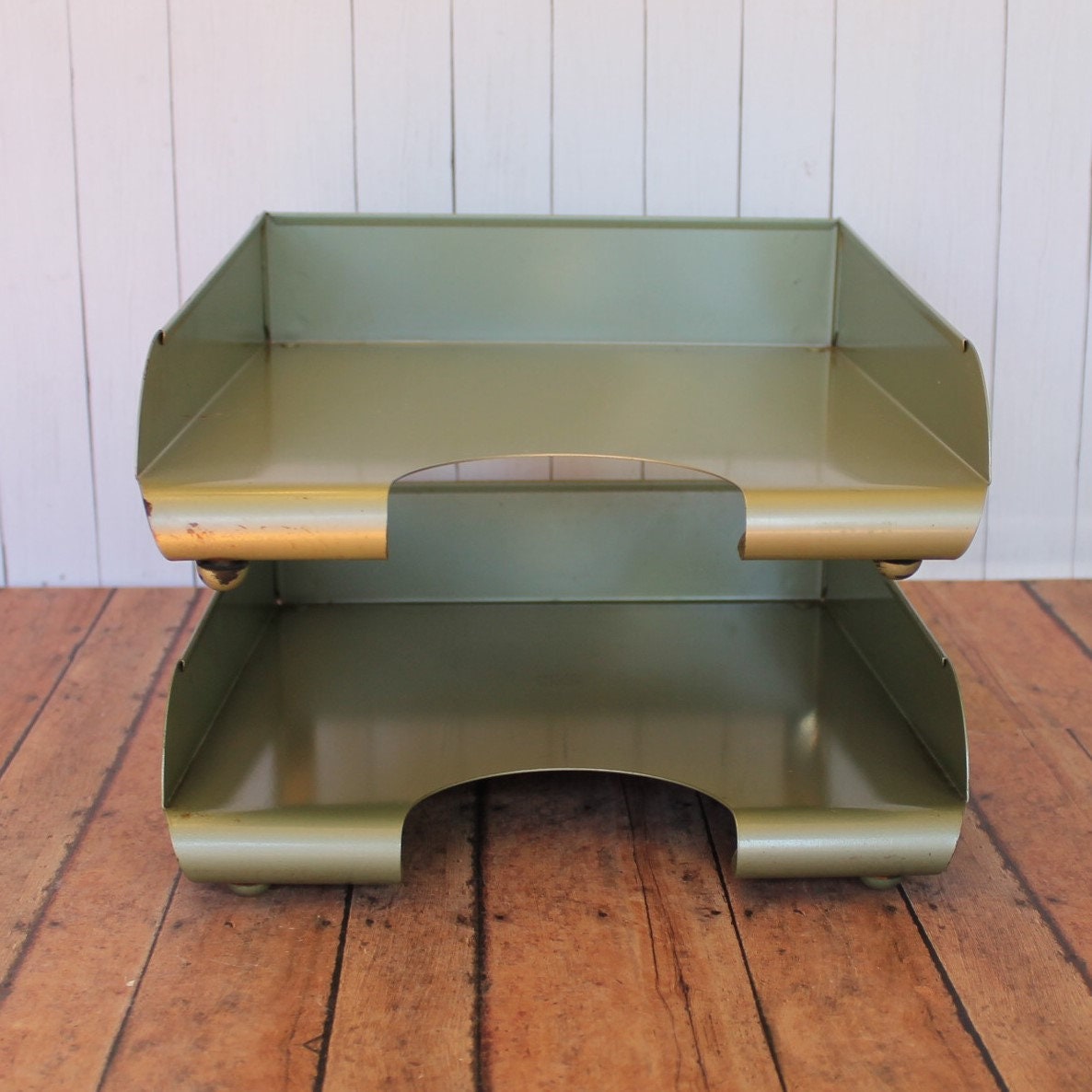 Vintage Hamilton Skyline Green Metal 2 Tier Paper Tray Sorter Office ...