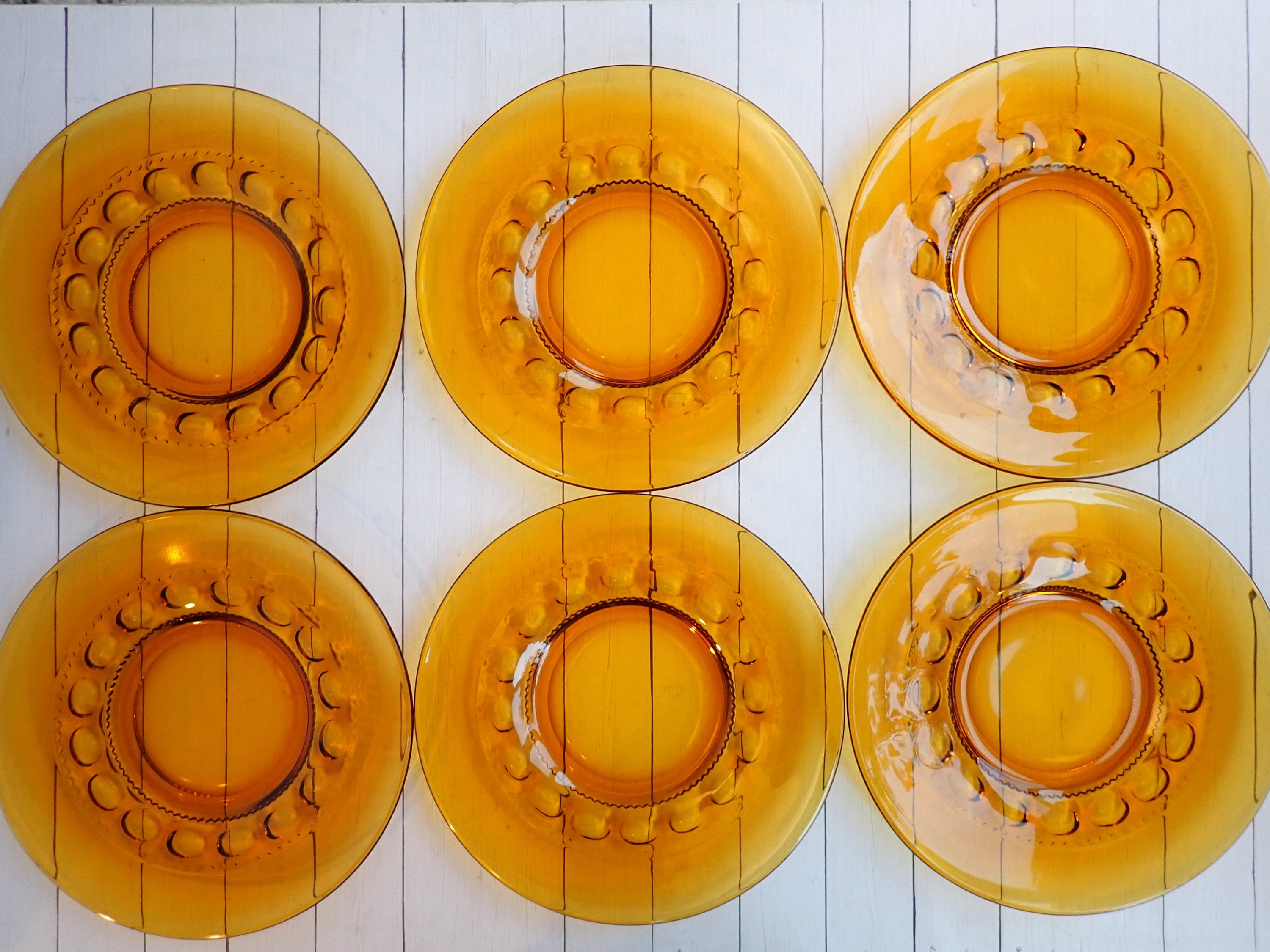 Vintage Indiana Glass Tiara Color Crown Amber Luncheon Plate Set of 6 ...