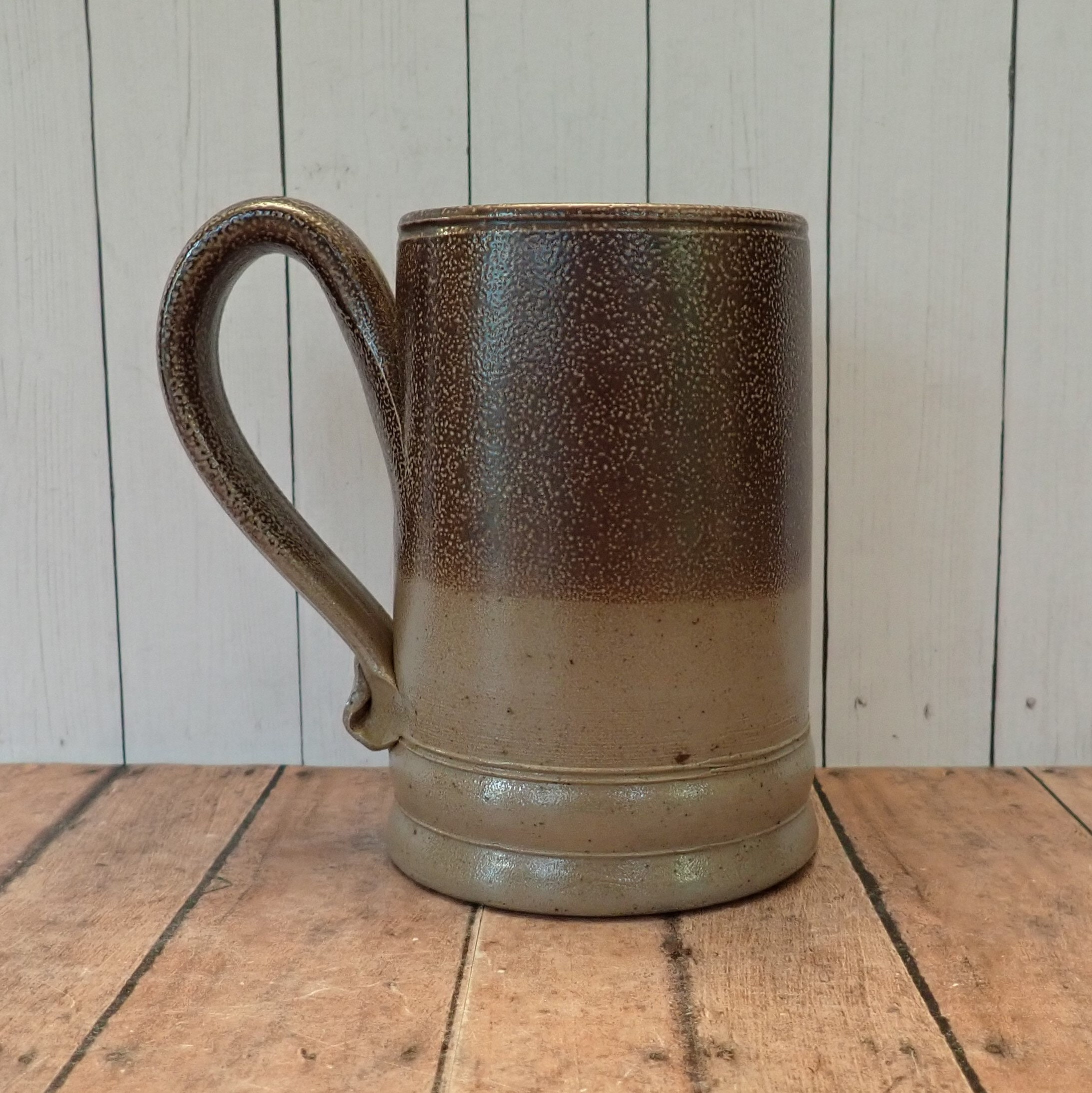 Vintage Rowe Pottery Works Stoneware Mug Beer Stein Gray and Brown 1990 ...