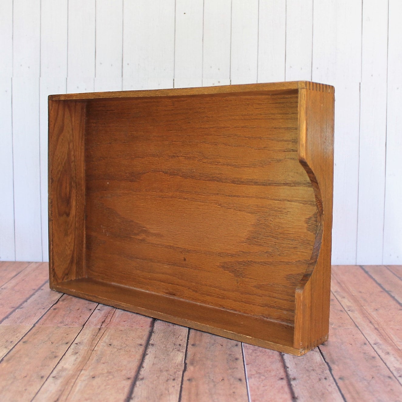 Vintage Wooden Paper Tray Desk Office Storage Wood Organizer Decor