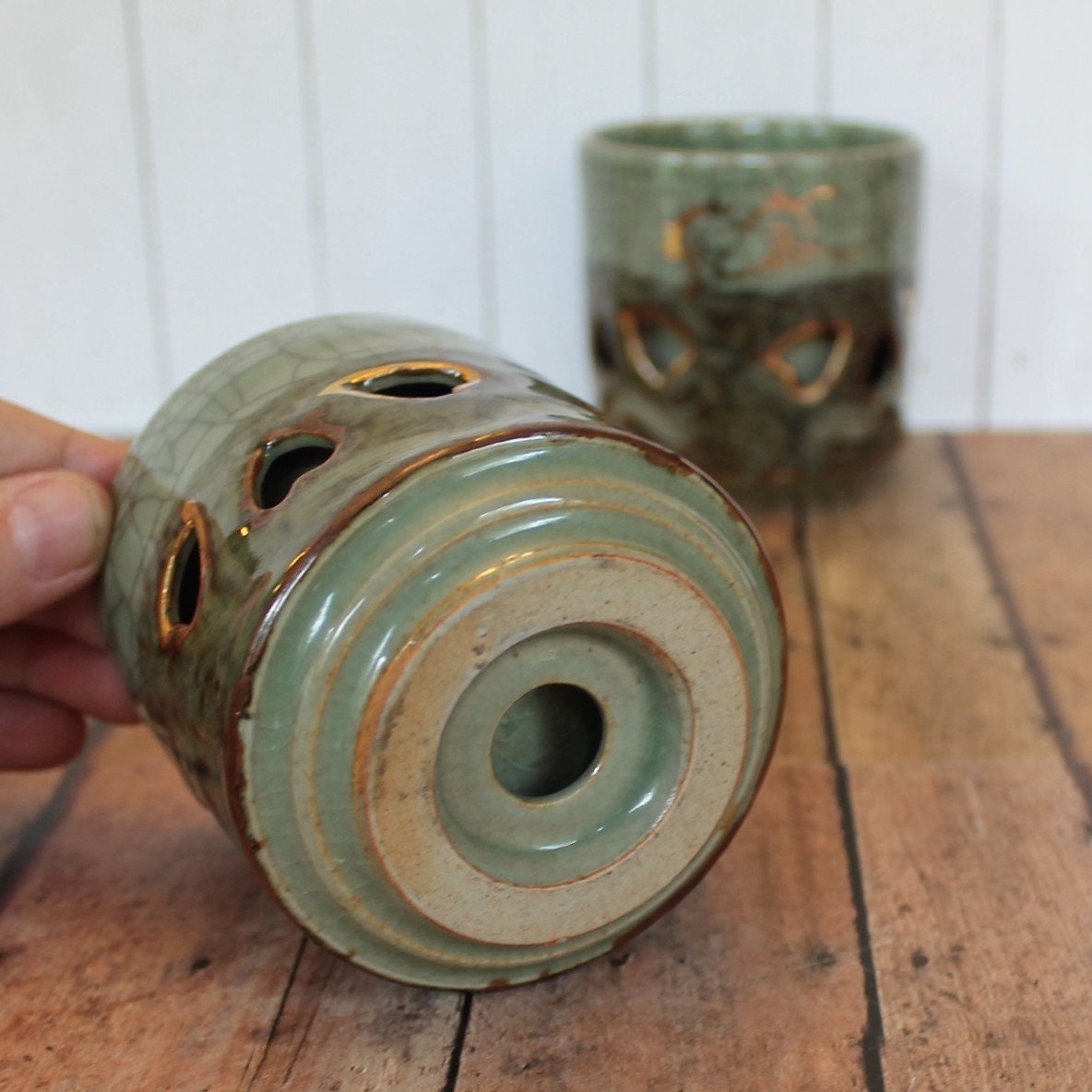 Vintage Otagiri SOMA WARE Set of 2 Cups 3.25 Sake Cup Tea Green Crackle ...