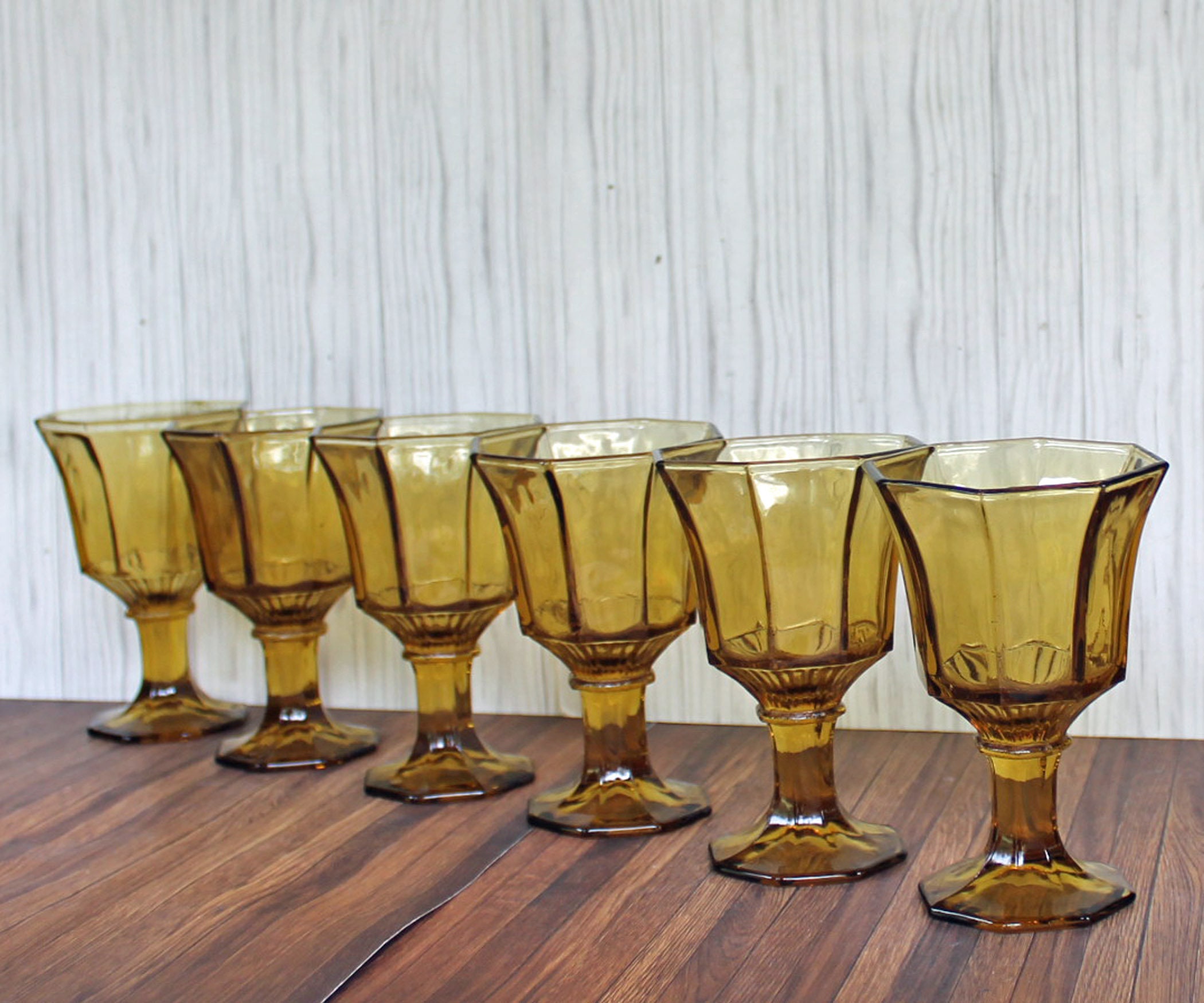 Vintage Independence Glass OCTAGONAL AMBER Juice Wine Glass Goblet ...