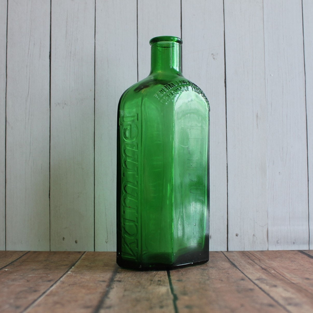 Vintage DuBouchett Green Glass Kummel Liqueur Bottle