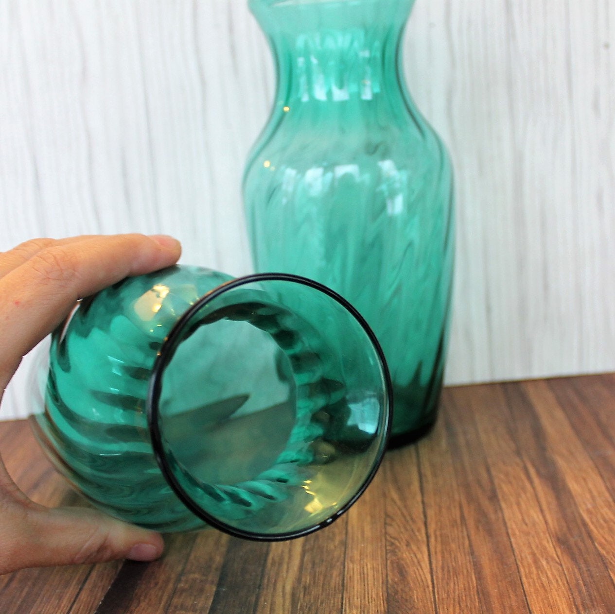 Vintage Indiana Glass Teal Blue Green Glass Vase Set of 2 Matching ...