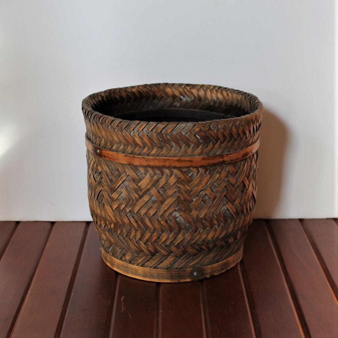 Vintage Woven Wicker Planter Basket Round Flower Pot Boho Tropical ...