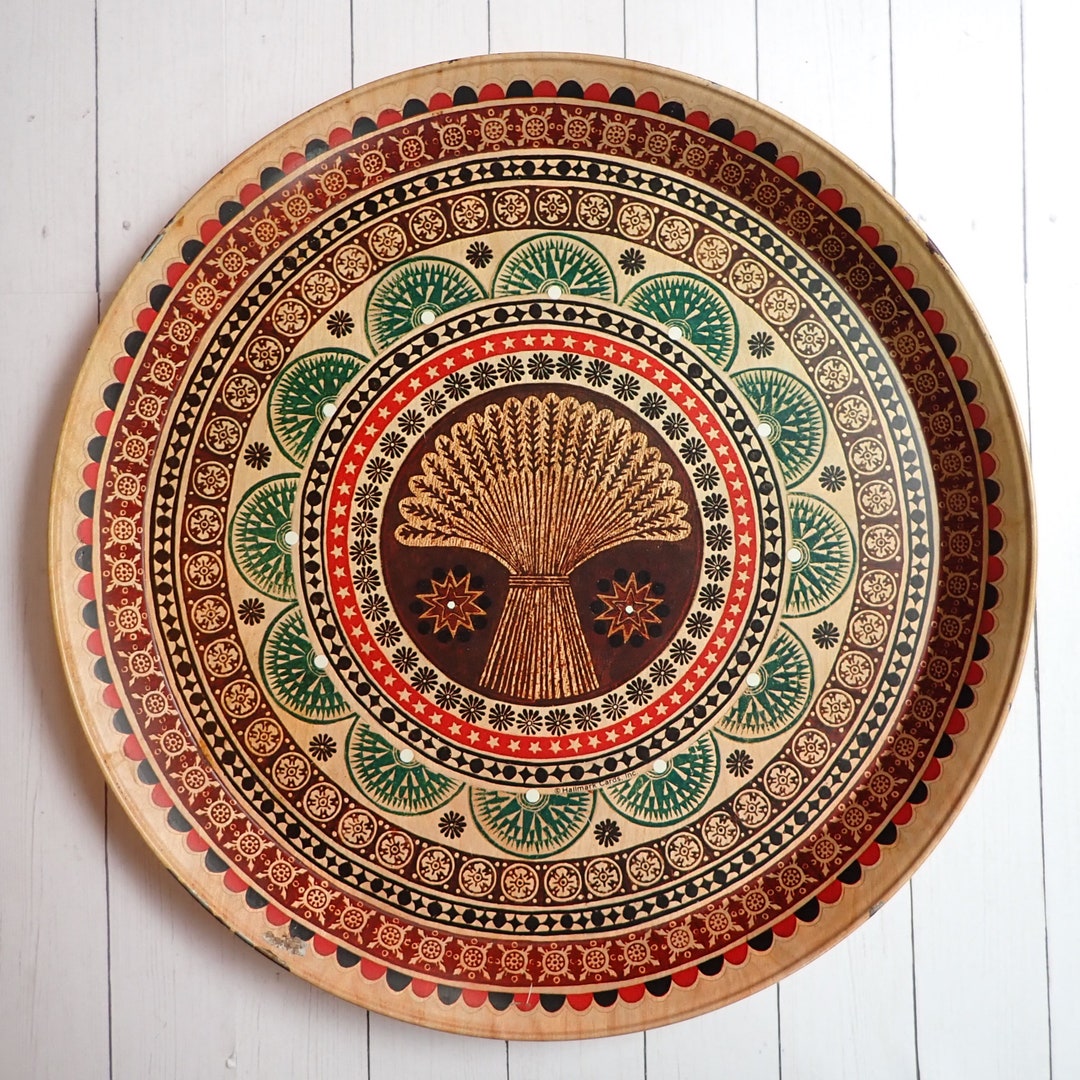 Vintage Hallmark Fall Harvest Thanksgiving Round Metal Tray With Wheat ...