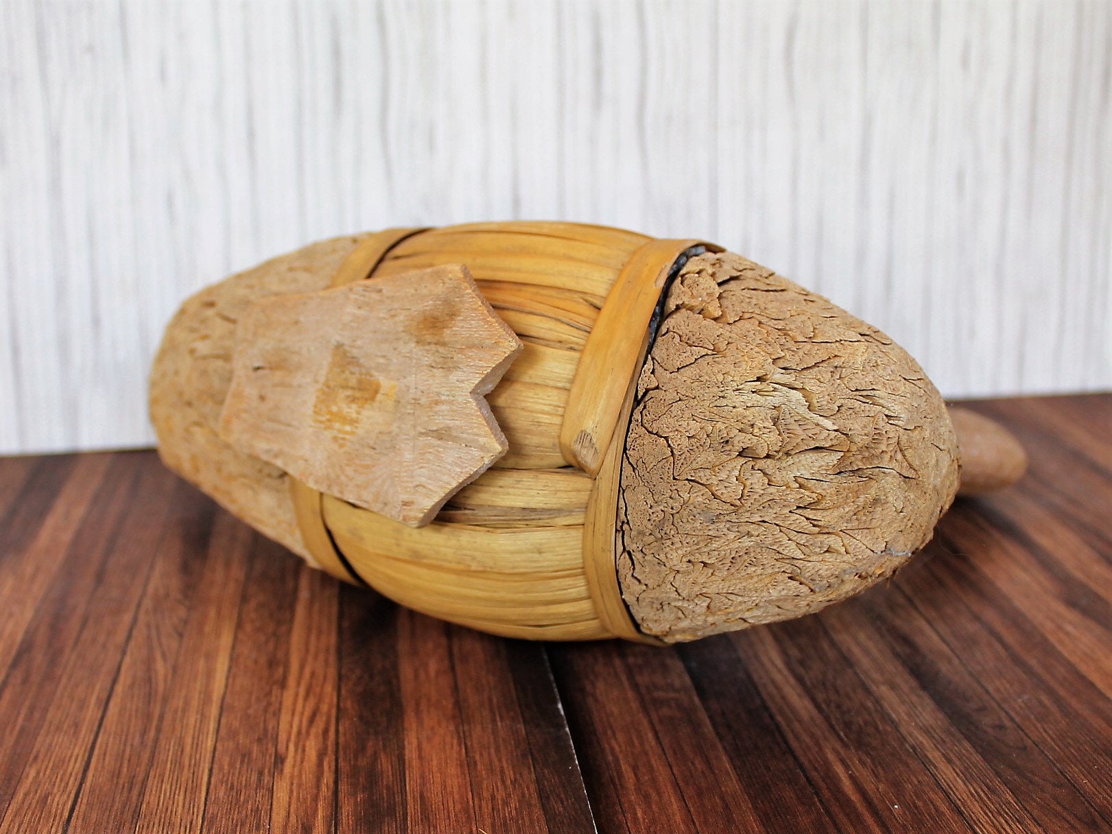 Vintage Corn Husk Swan Decoy Figure Handmade Wood Bark Wicker Primitive ...