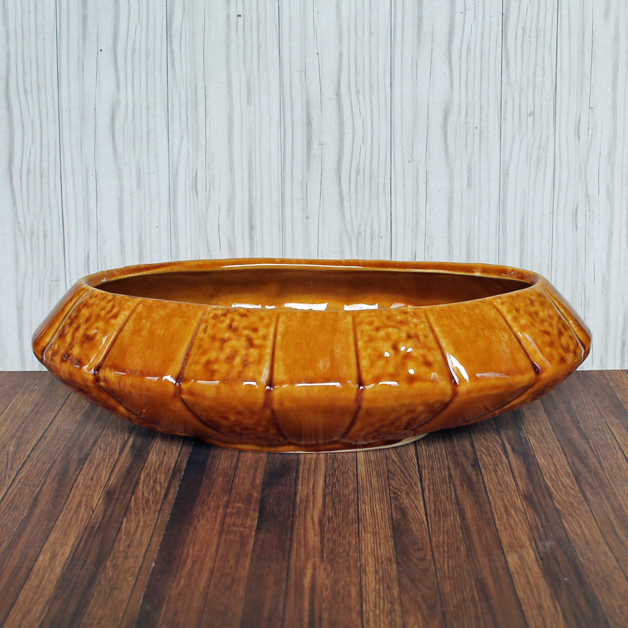Vintage Gold Oval Ribbed Ceramic Planter 1002 Flower Pot Mid Century ...