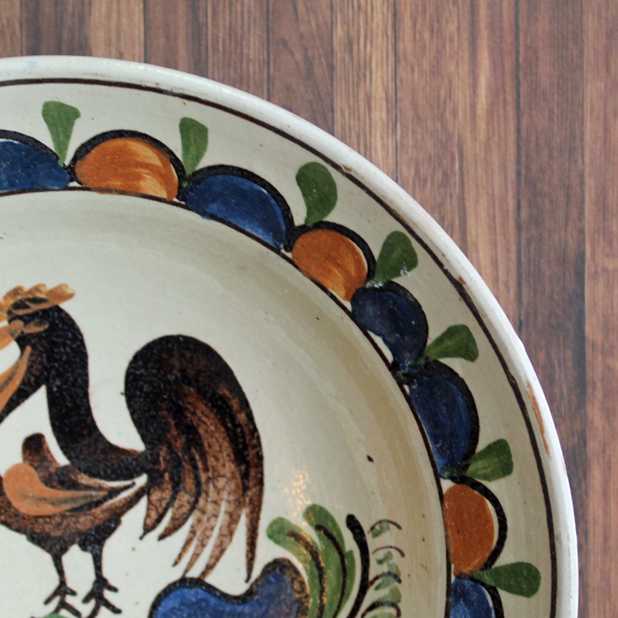 Vintage Pottery Rooster Wall Hanging Bowl Handmade Folk Art Terra Cotta ...