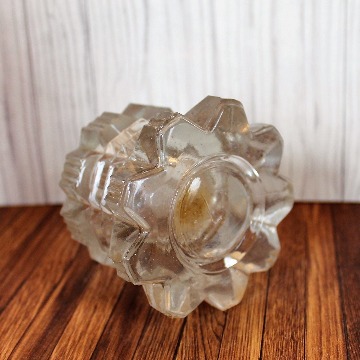 Vintage Clear Glass Inkwell Bottle with Fancy Chunky Design
