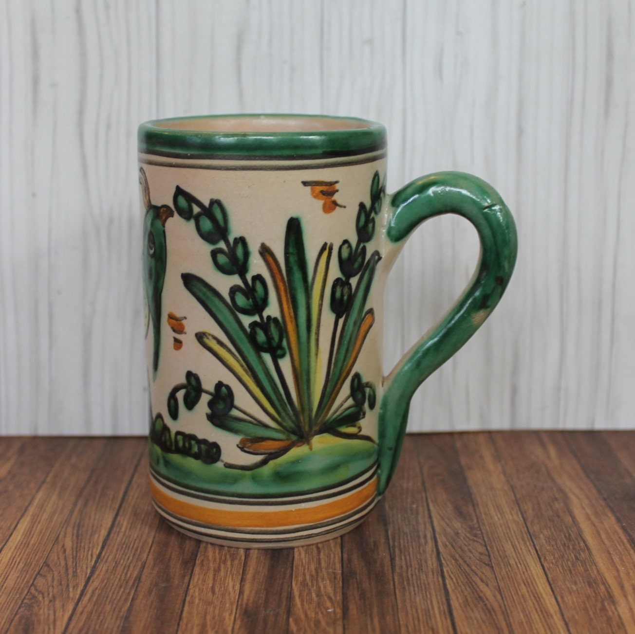 Vintage Puente Spanish Pottery Mug tan Ceramic with Green Trees Plants ...