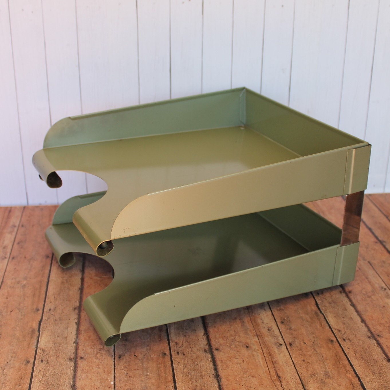 Vintage Hamilton Skyline Green Metal 2 Tier Paper Tray Sorter Office ...