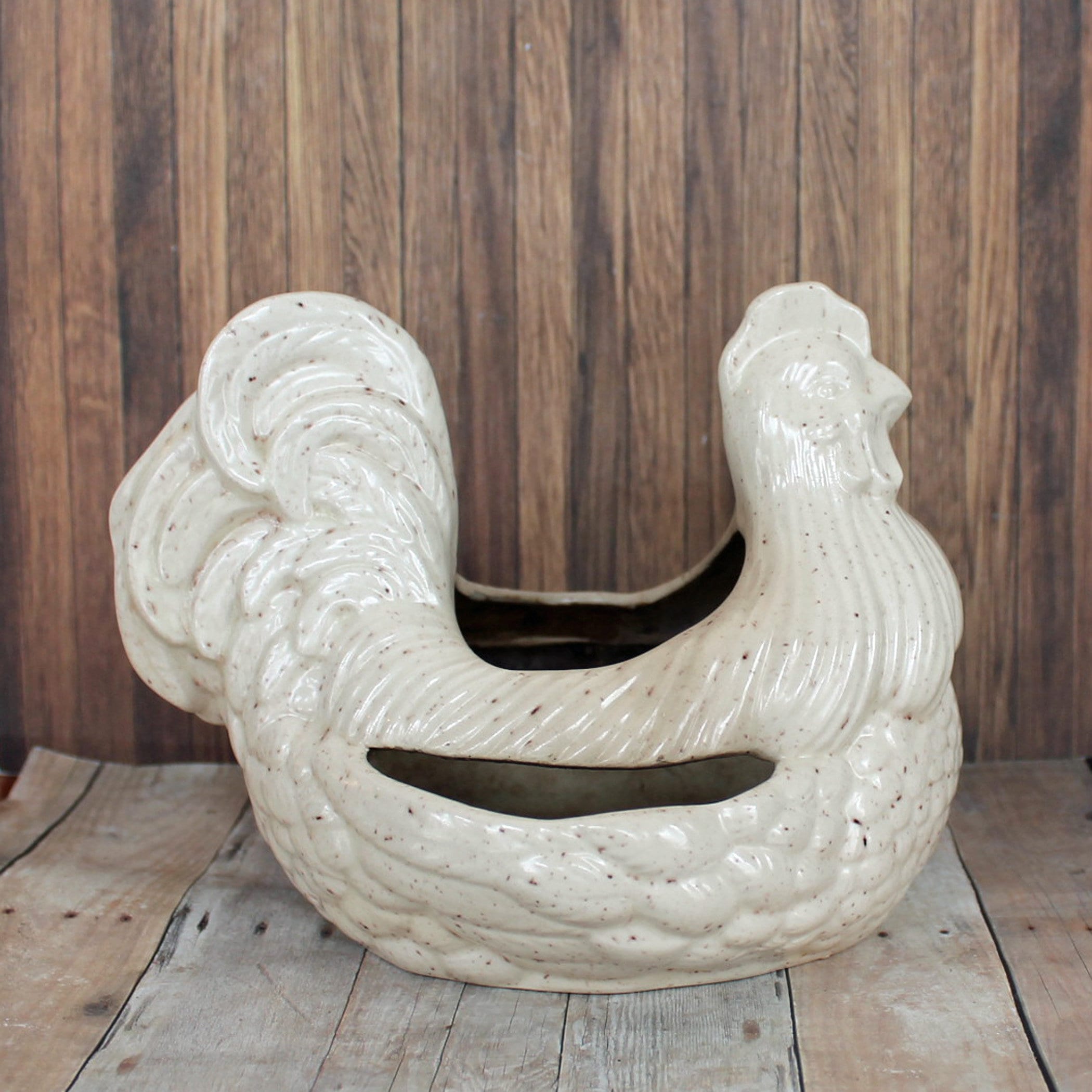 Vintage White Ceramic Rooster Chicken Hen Planter Flower Pot Animal ...