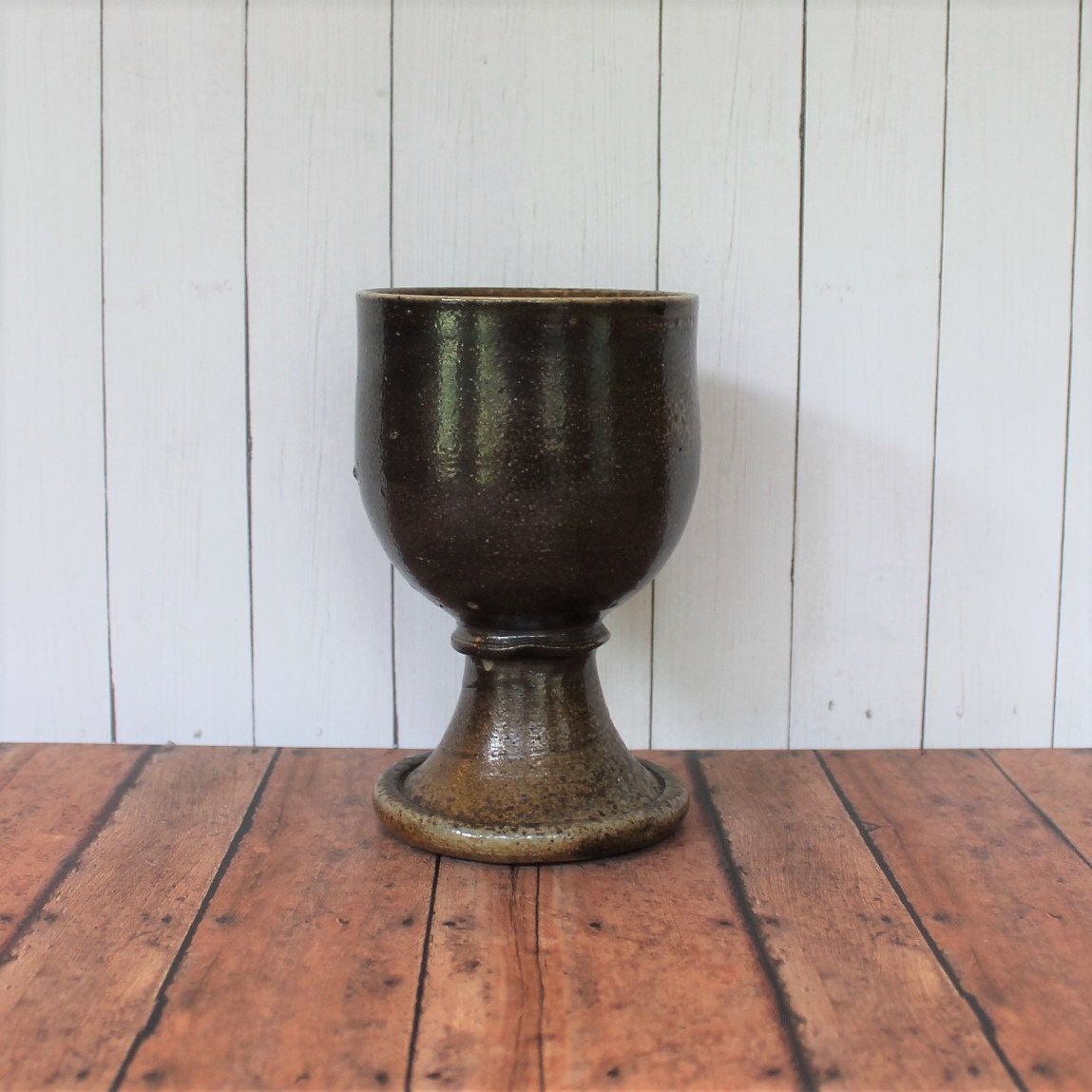 Vintage Pottery Goblet Chalice Brown and Gray Stoneware Renaissance ...