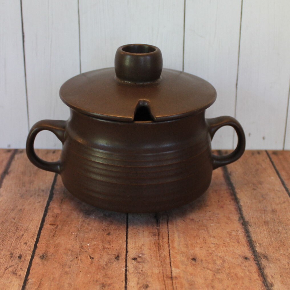 Vintage Denby Langley MAYFLOWER Stoneware Sugar Bowl with Lid Brown ...
