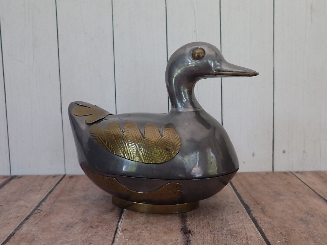 Vintage Pewter and Brass Duck Figurine Bowl Trinket Dish - Etsy