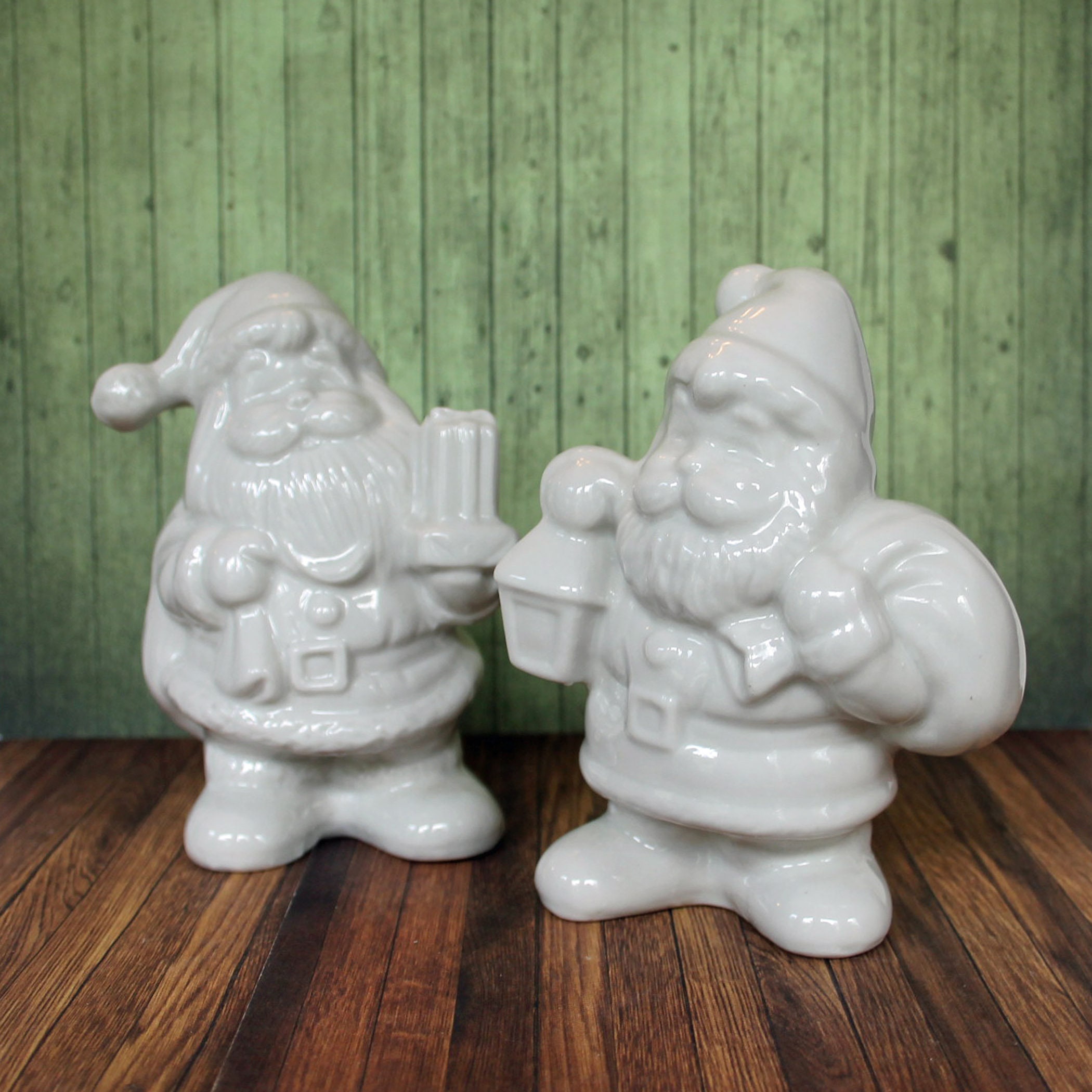 Vintage White Ceramic Santa Figurine Set of 2 Christmas Decor Santa ...