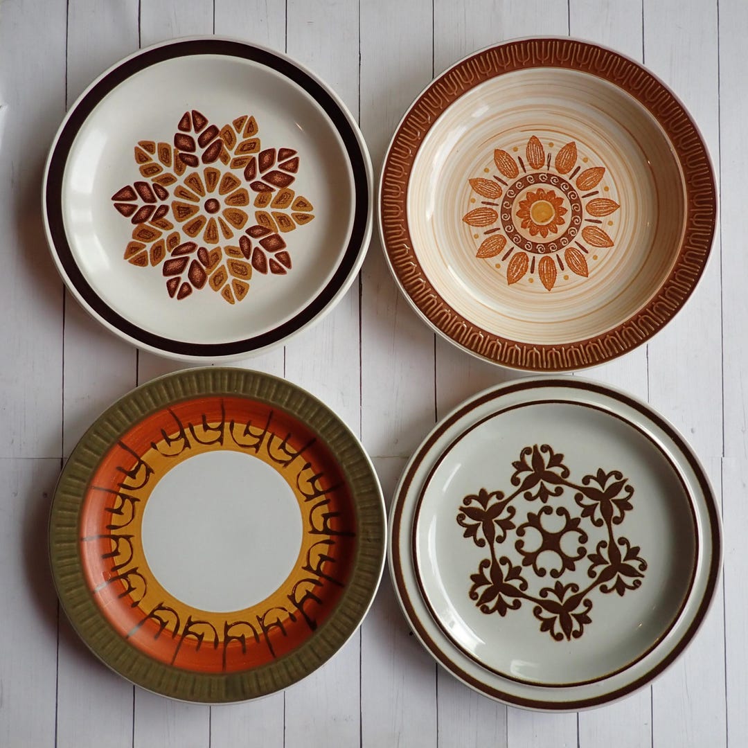 Vintage Mismatched Stoneware Salad Plate Set of 4 Mix and Match Plates ...