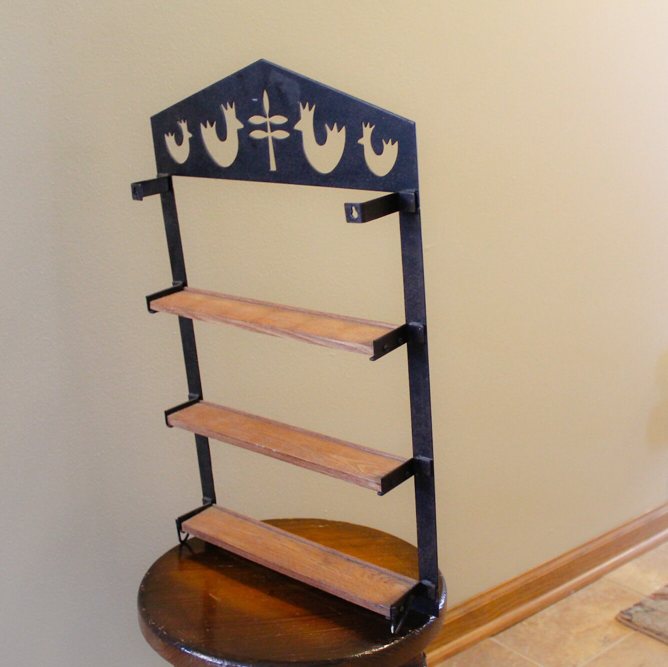 Vintage Wood and Metal Open Spice Rack Shelf with 3 Tier Shelves Modern ...