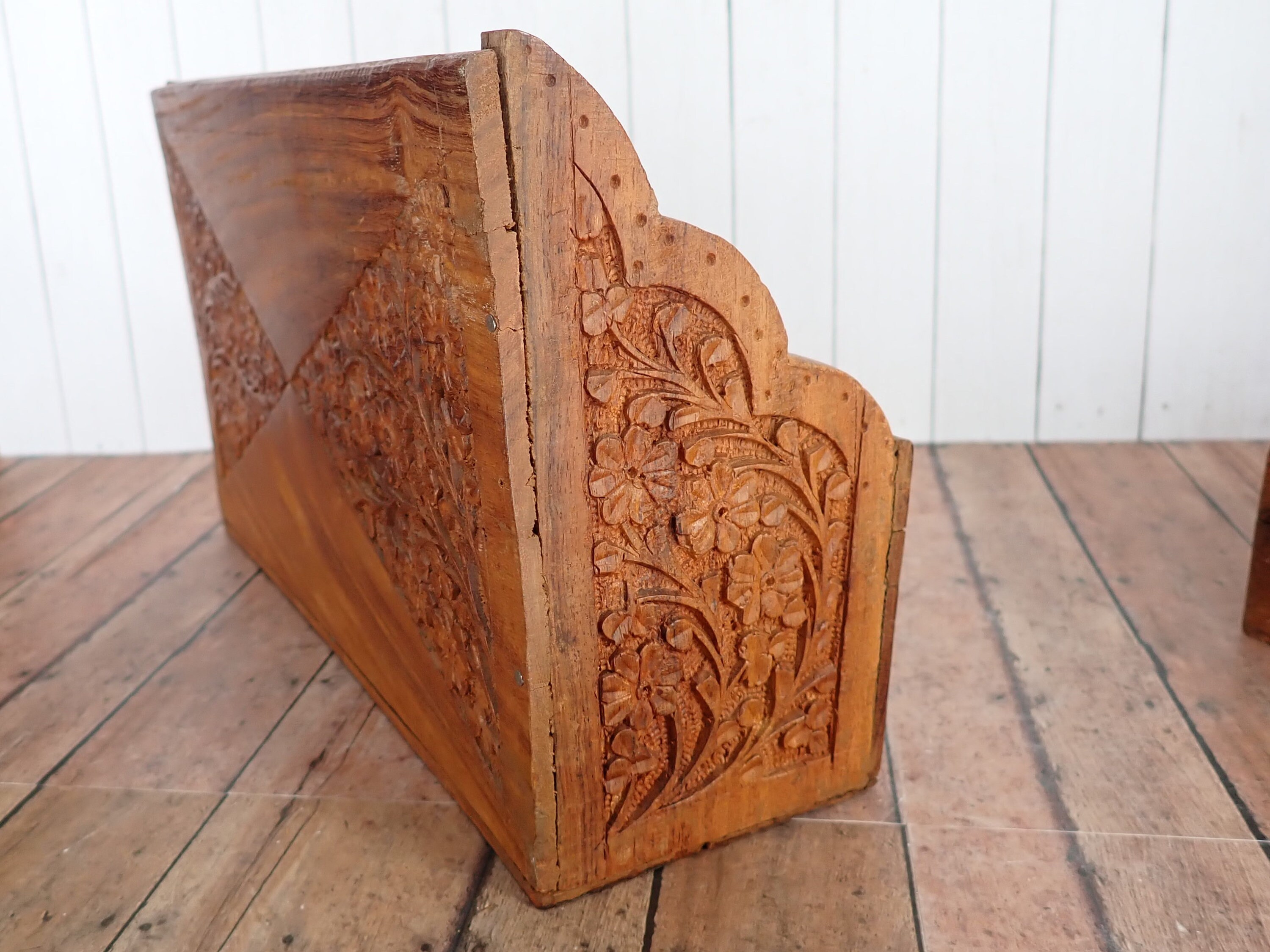 Vintage Wooden Office Desk Paper Organizer Carved Wood with Floral ...