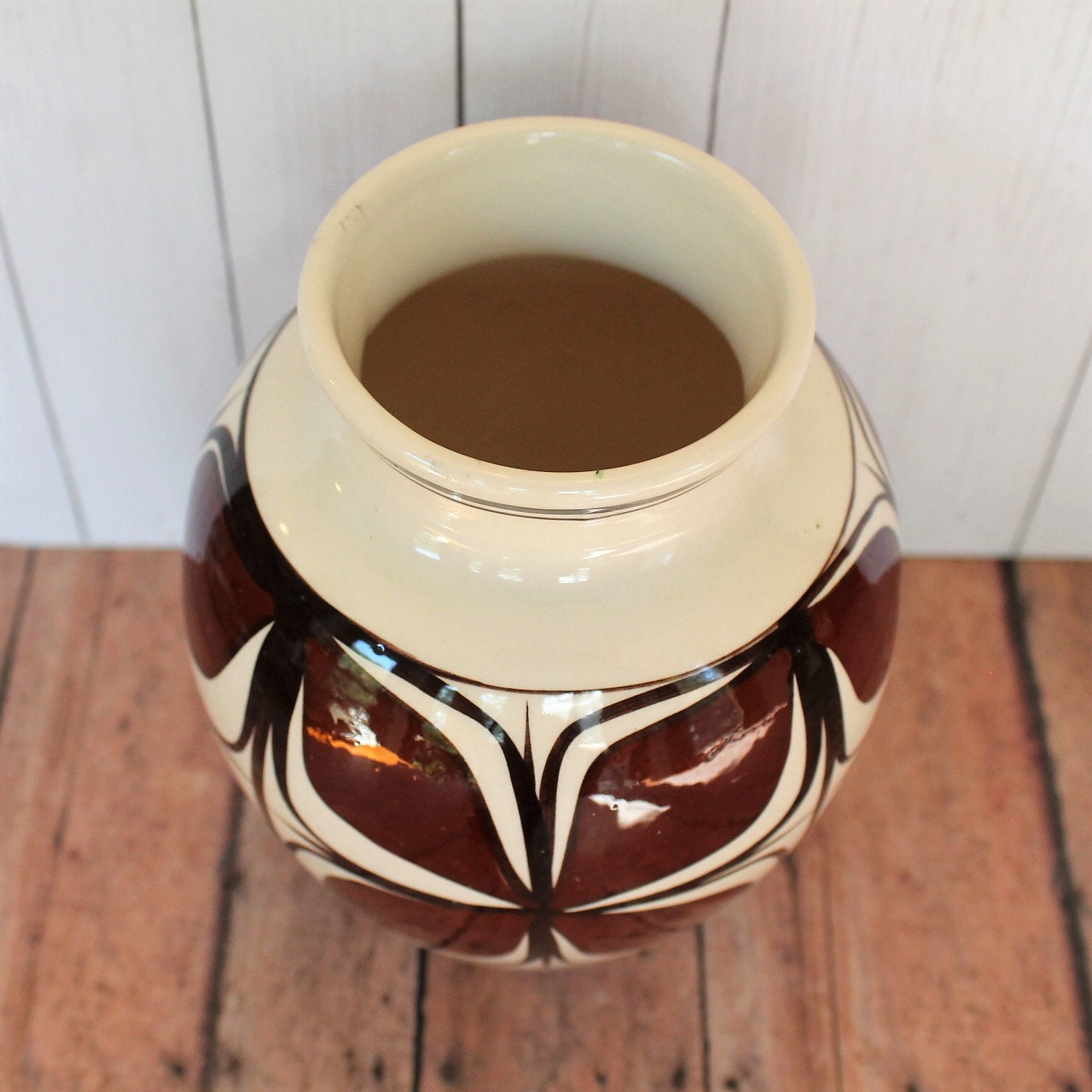 Vintage Pohaku Kiln Ceramic Hawaiian Pottery Vase White Brown Black ...