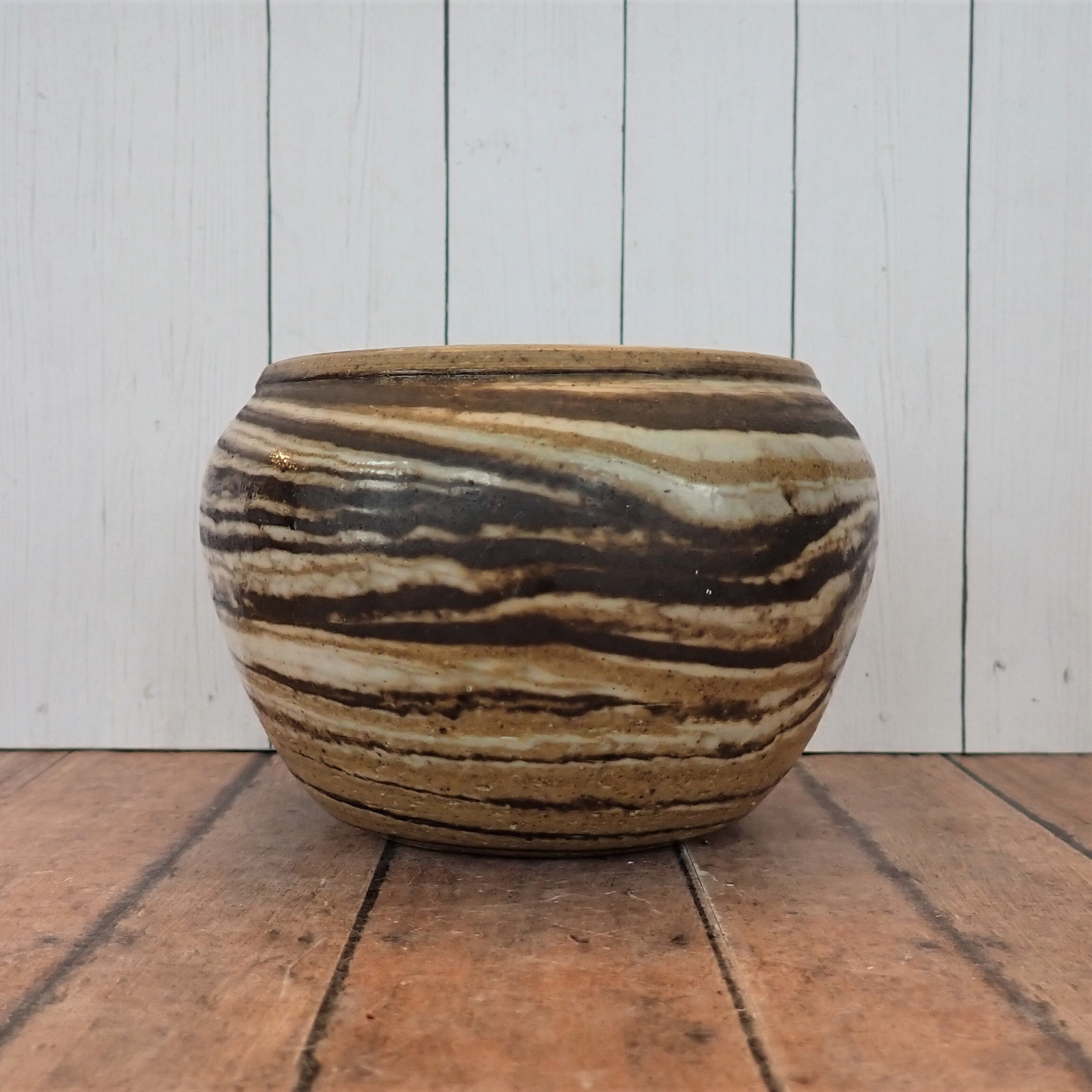Vintage Jim Pettit Earth Works Stoneware Planter Gray Brown White ...