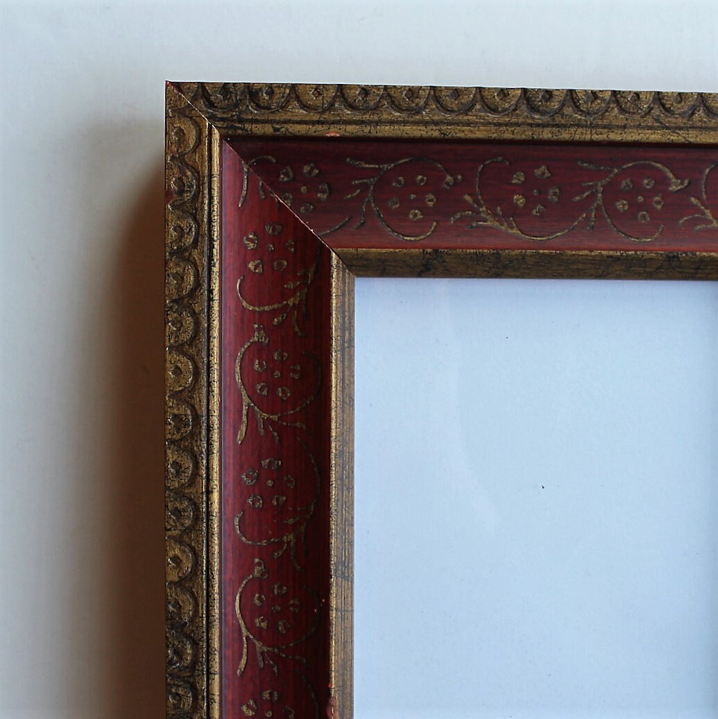 Vintage Wooden Photo Picture Frame Set of 2 Frames Red Wood with Gold ...
