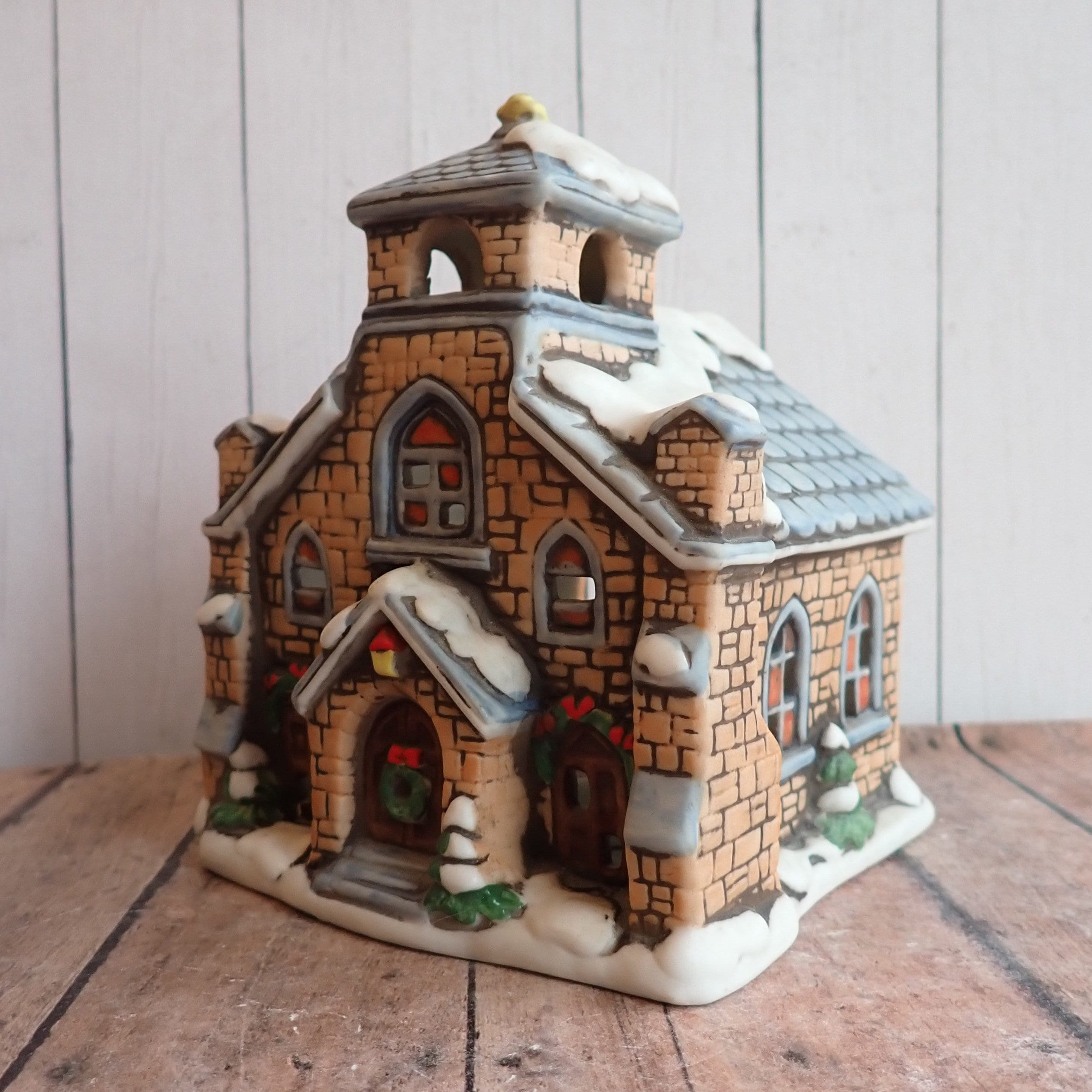 Vintage LEFTON Colonial Village Brown Stone Church Chapel Christmas ...