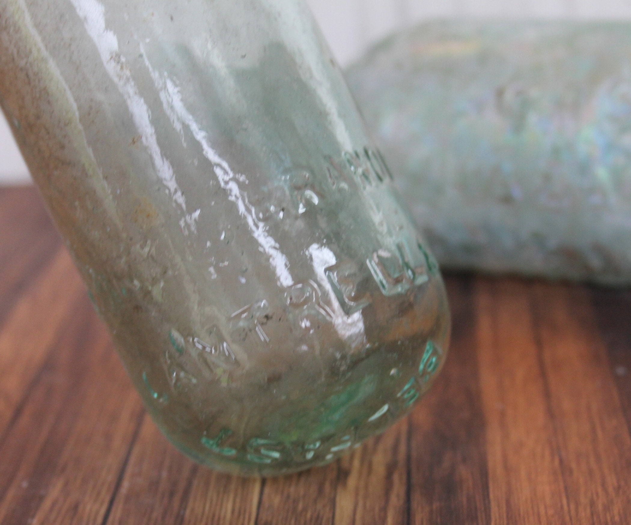 Antique Round Bottom Glass Soda Ginger Ale Bottles Set of 2 Torpedo ...