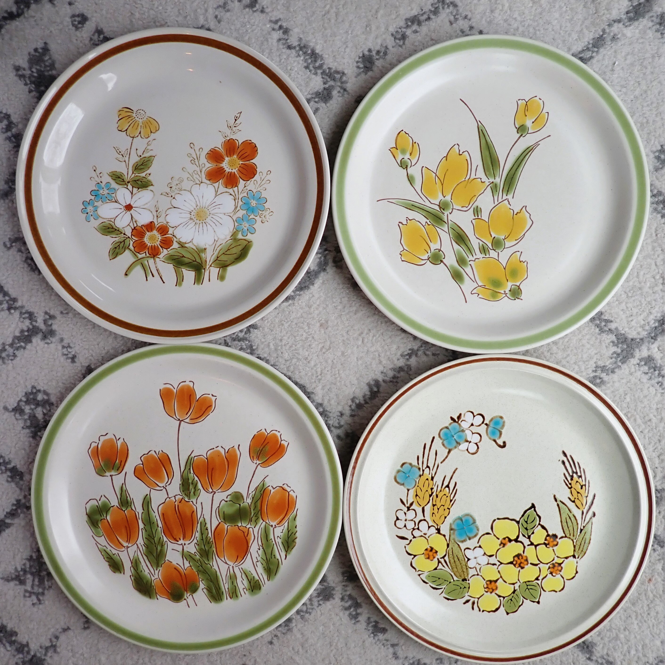 Vintage Mismatched Stoneware Dinner Plate Set of 4 Mix and Match Plates ...