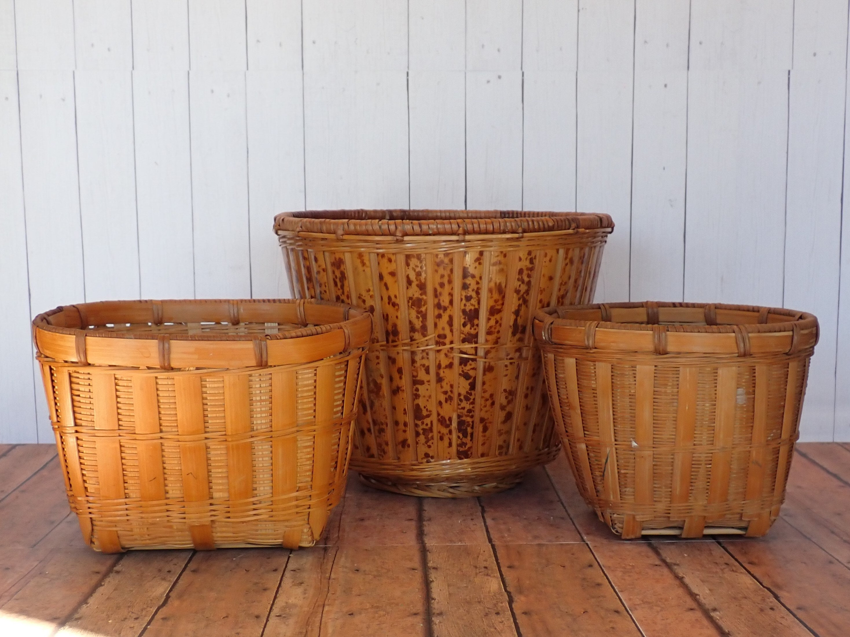 Vintage Woven Wicker Planter Basket Set of 3 Round Baskets Flower Pot ...