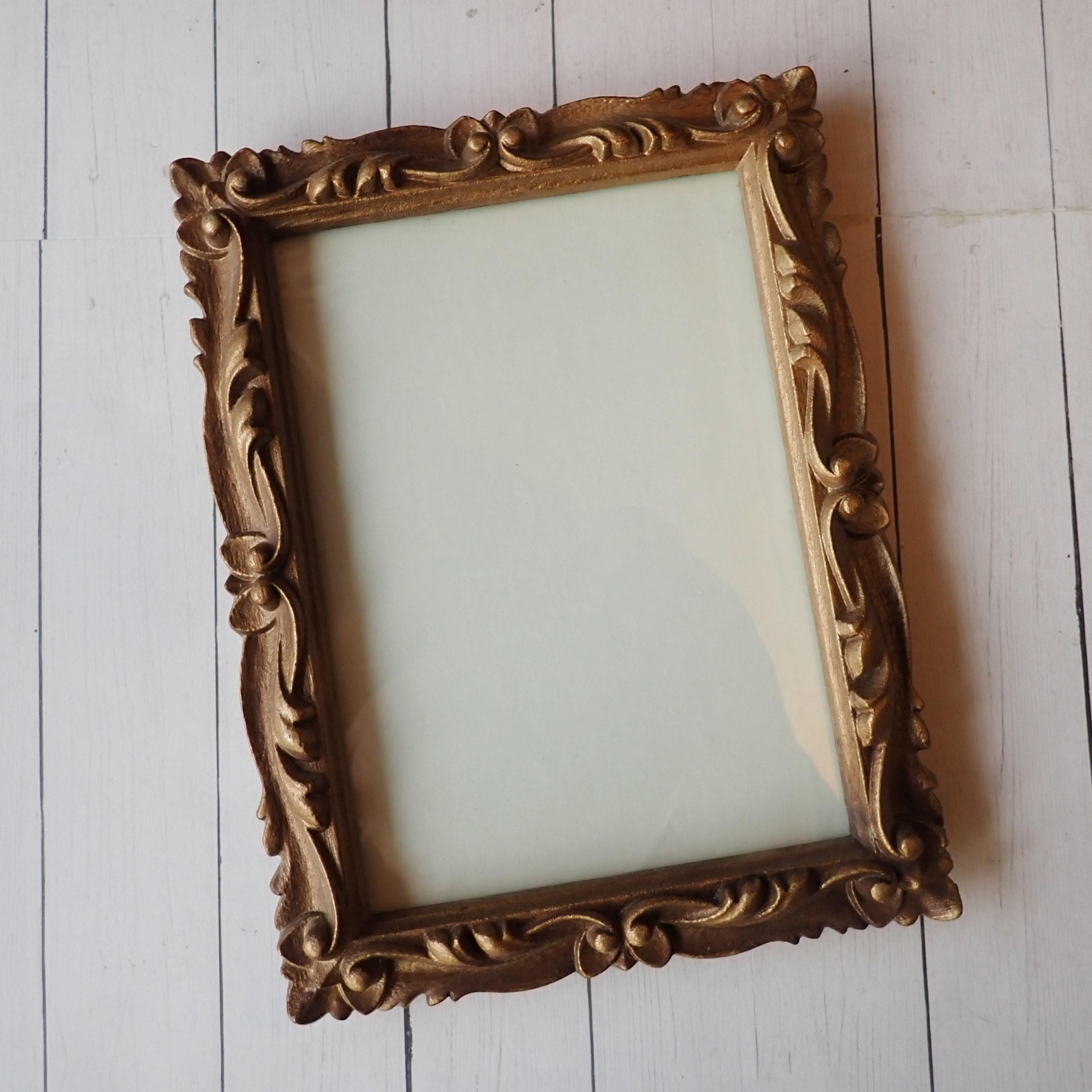 Vintage 5x7 Plastic Gold Faux Wood Picture Photo Frame Carved Wood Look ...